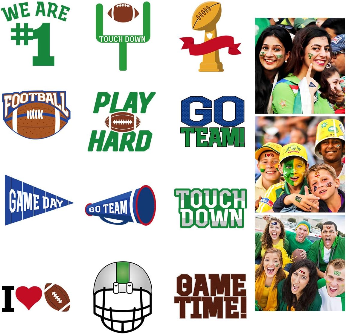 Amazon.com : LUOEM 72 Pcs Football Face Tattoos Football Temporary ...