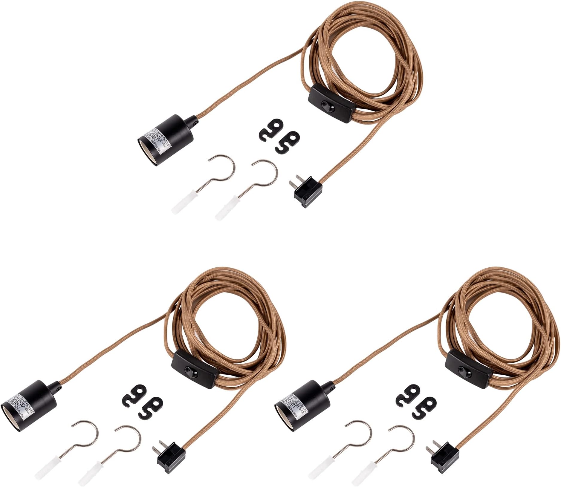 DTIEDY 3-Light Plug in Pendant Light Kit with On Off Switch, Farmhouse ...