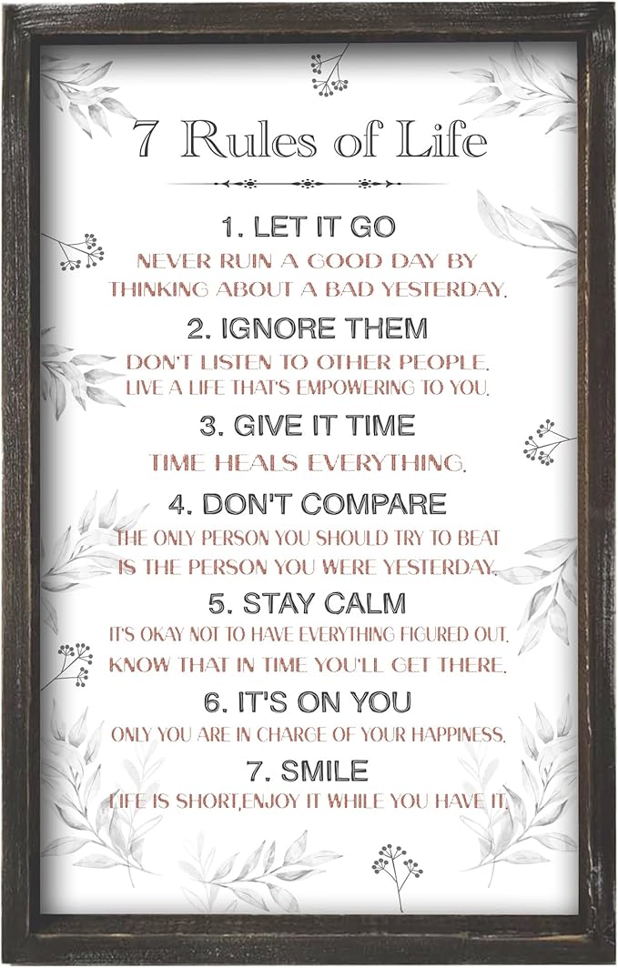 Amazon.com: Positive 7 Rules of Life Wall Decor Sign - Affirmation ...