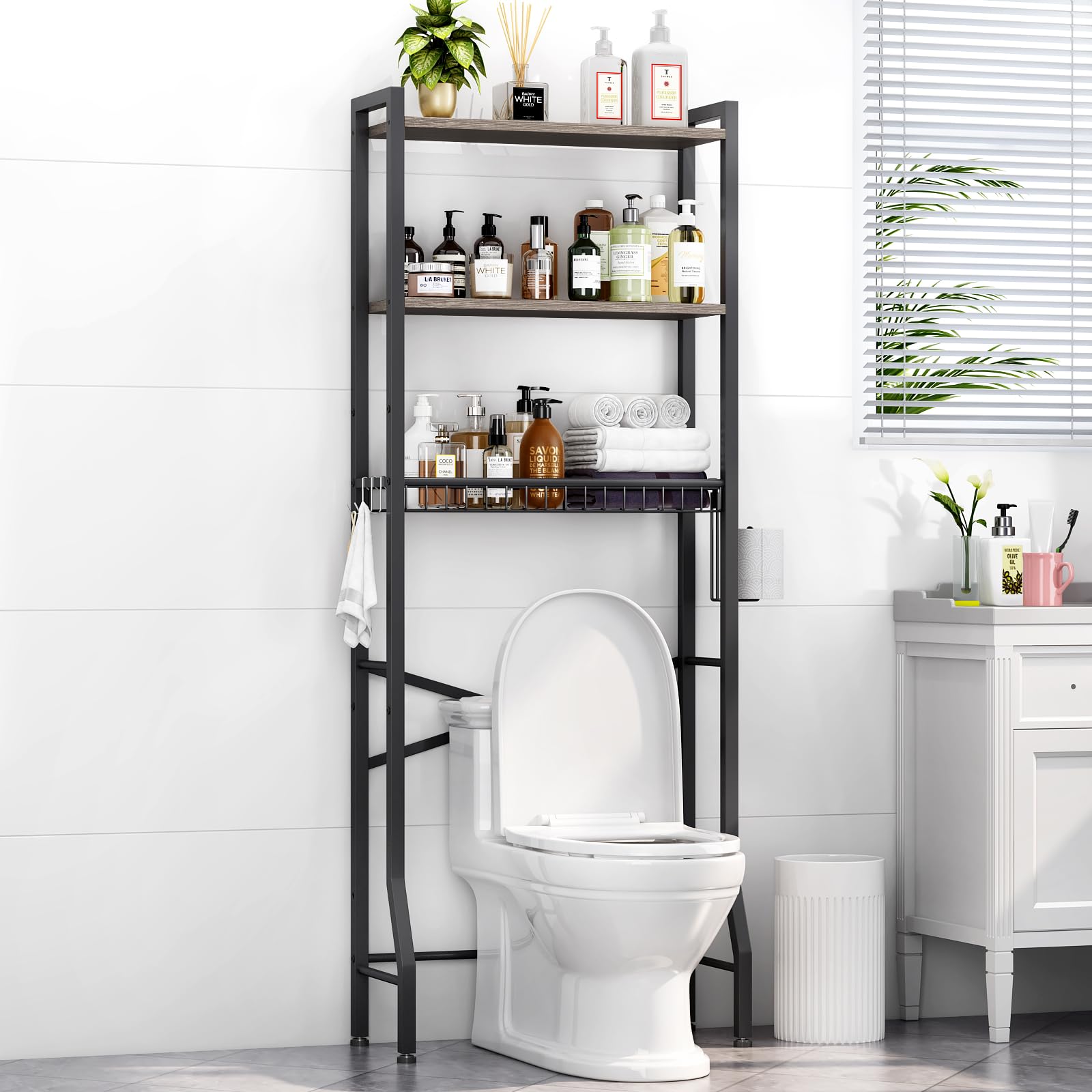 Amazon.com: Kalrin Over-The-Toilet Storage Rack, 3-Tier Bathroom ...