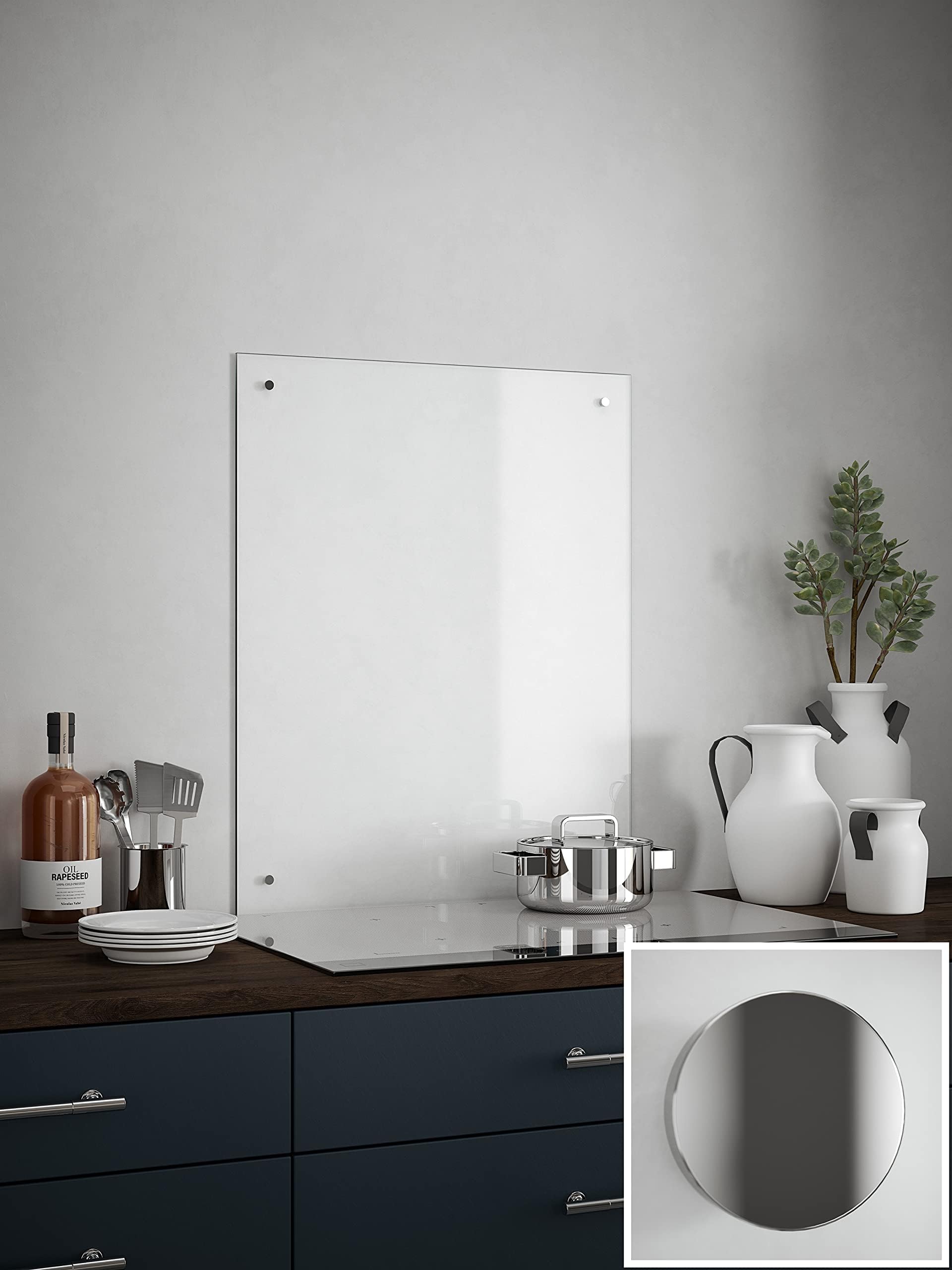 Clear Glass Kitchen Splashback (Chrome Cap) 600mm x 750mm x 4mm - Self ...