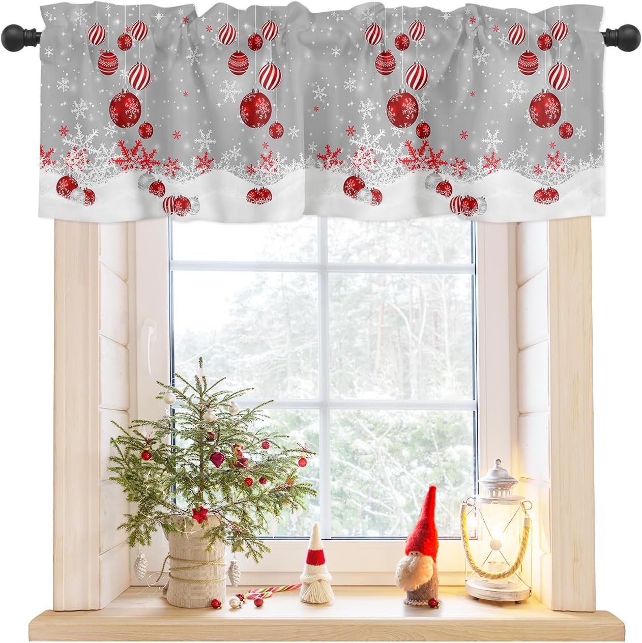 Amazon.com: Christmas Window Valance Winter Snowflakes Window Treatment ...