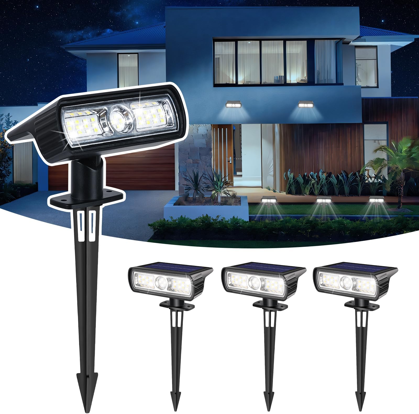 DEALGADGETS Solar Spot Lights Outdoor, IP65 Waterproof 44 LED Landscape ...