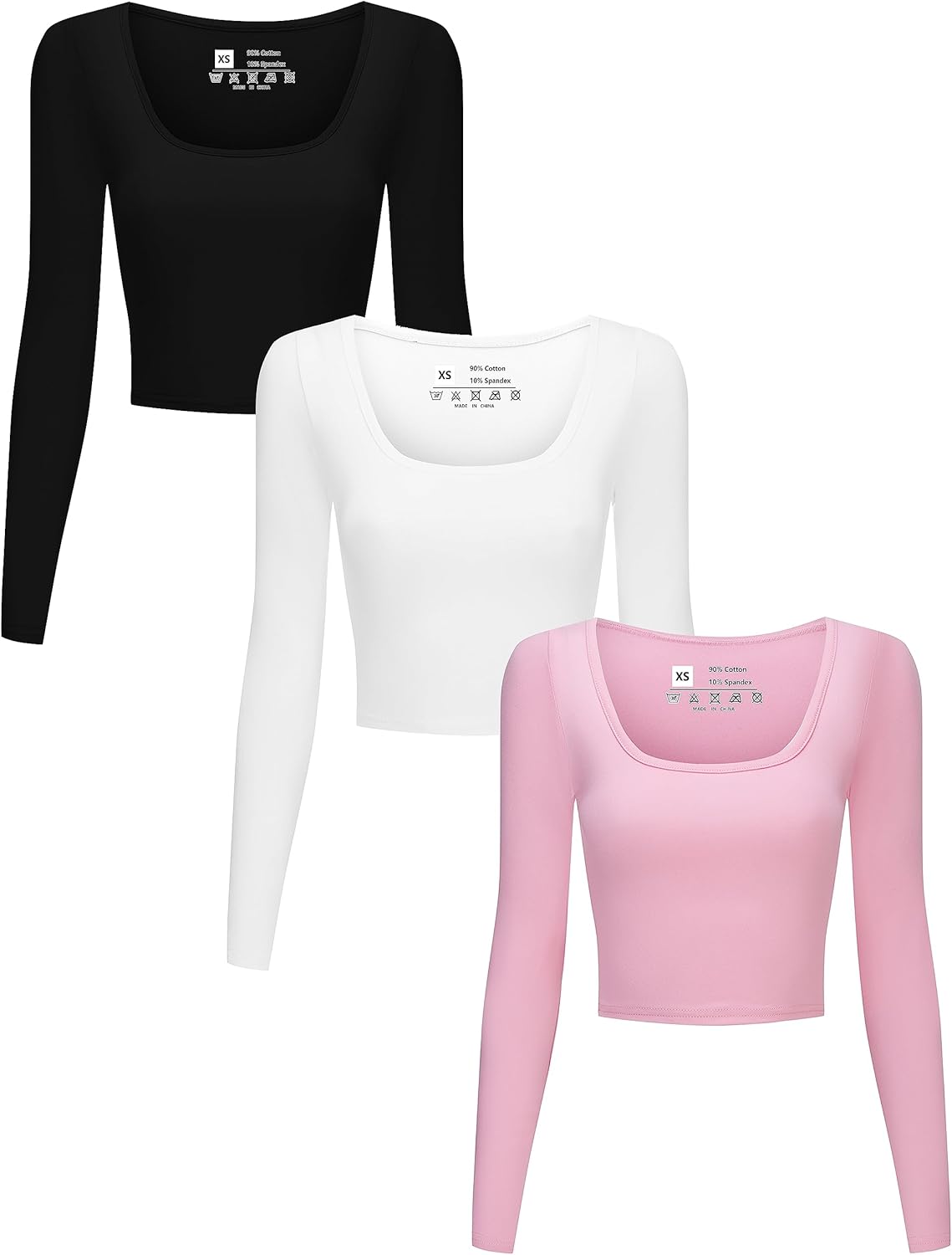 Amazon.com: 3 Piece Women's Lightweight Long Sleeve Crop Tops Square ...