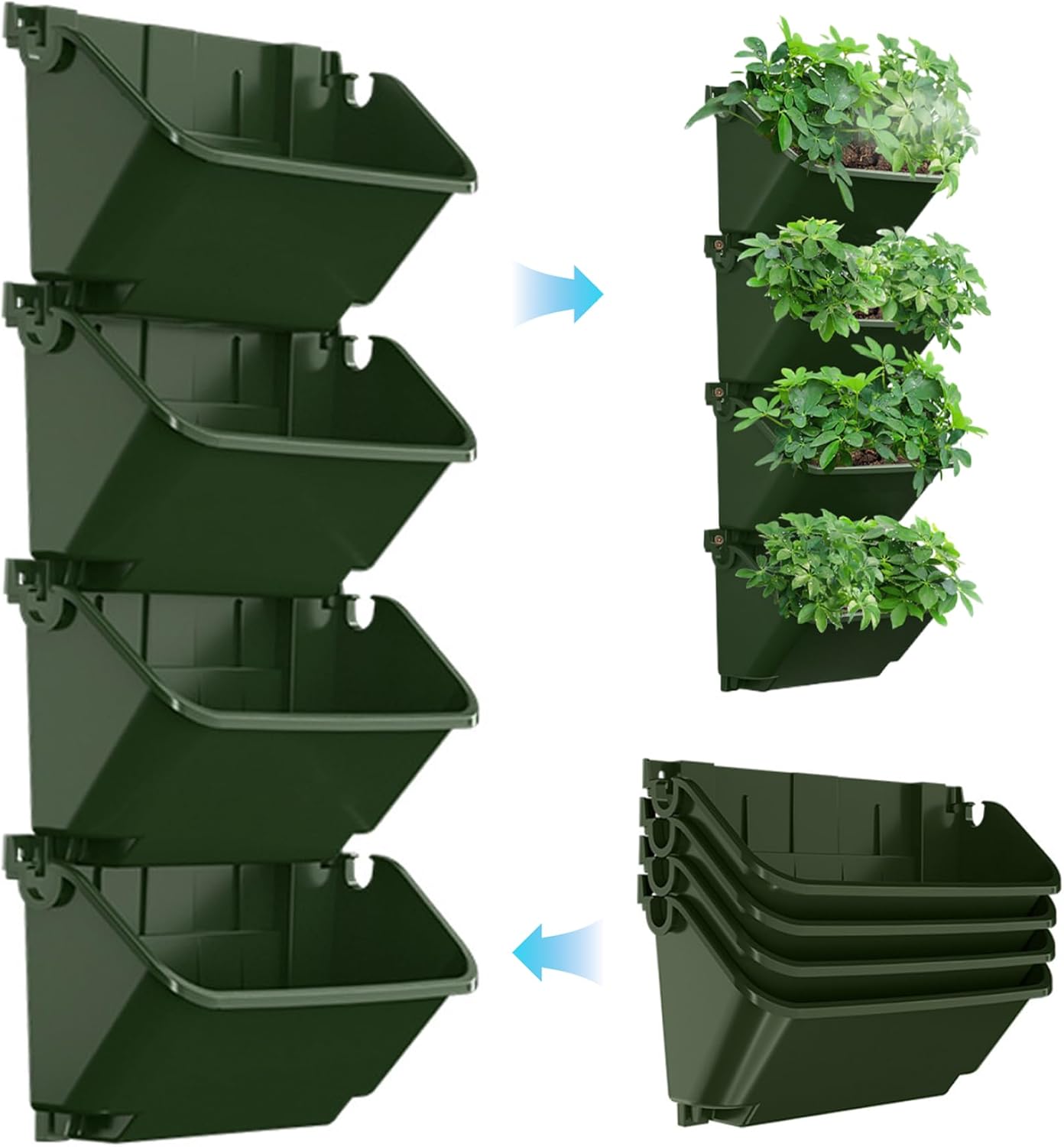 CUCUFA Vertical Garden Planters, 4PCS 350ML Stackable Self Watering ...