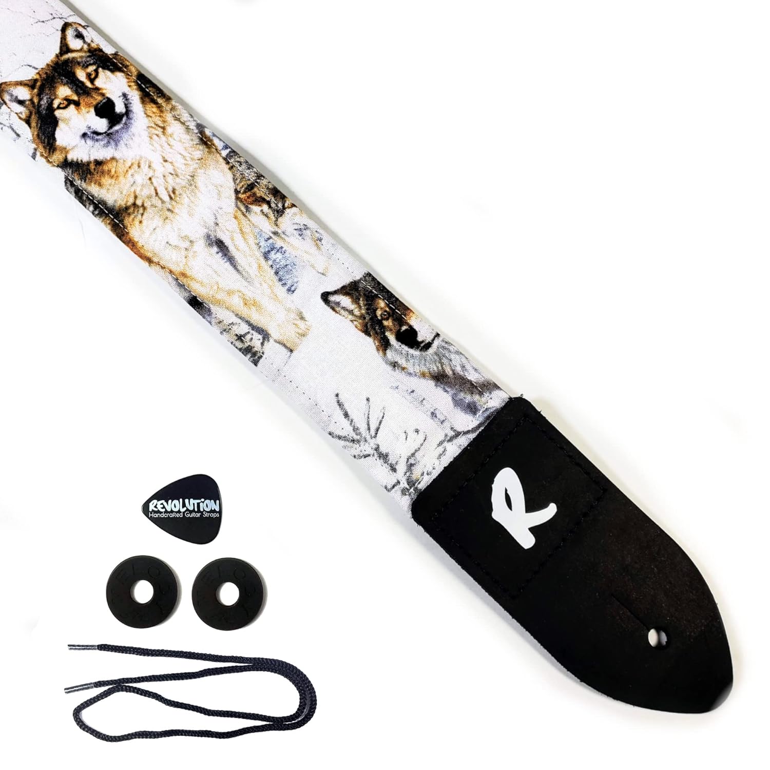 Amazon.com: Wolf Snow Guitar Strap - Snowy Wolves, Genuine Leather Ends ...