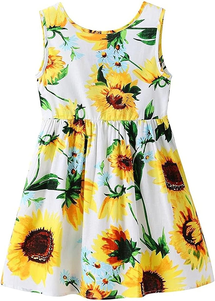 Amazon.com: Girls Dress Kid Floral Sleeveless Cotton Sundress Summer ...