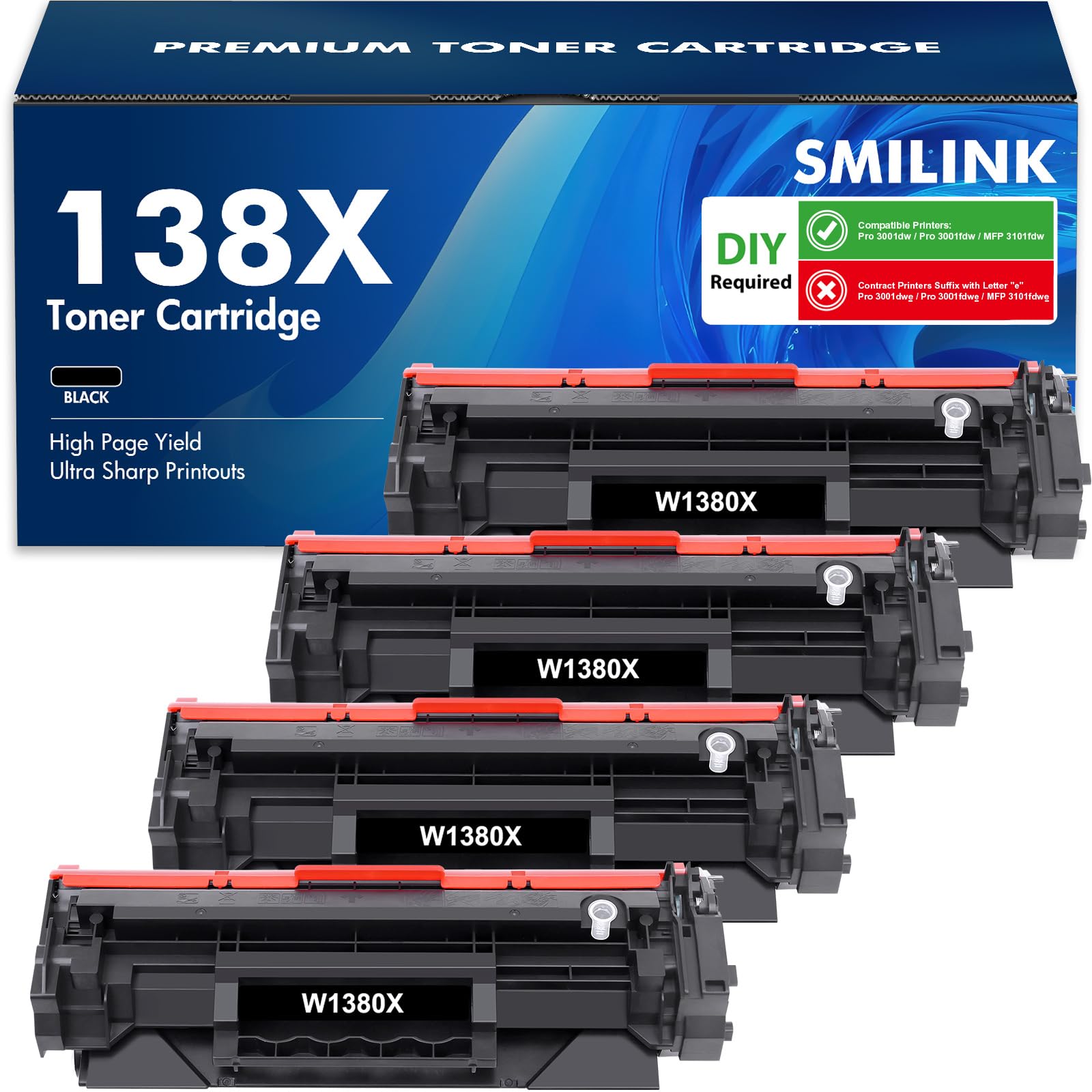 Amazon.com: 138X Black High Yield Toner Cartridge 4 Pack: Compatible ...