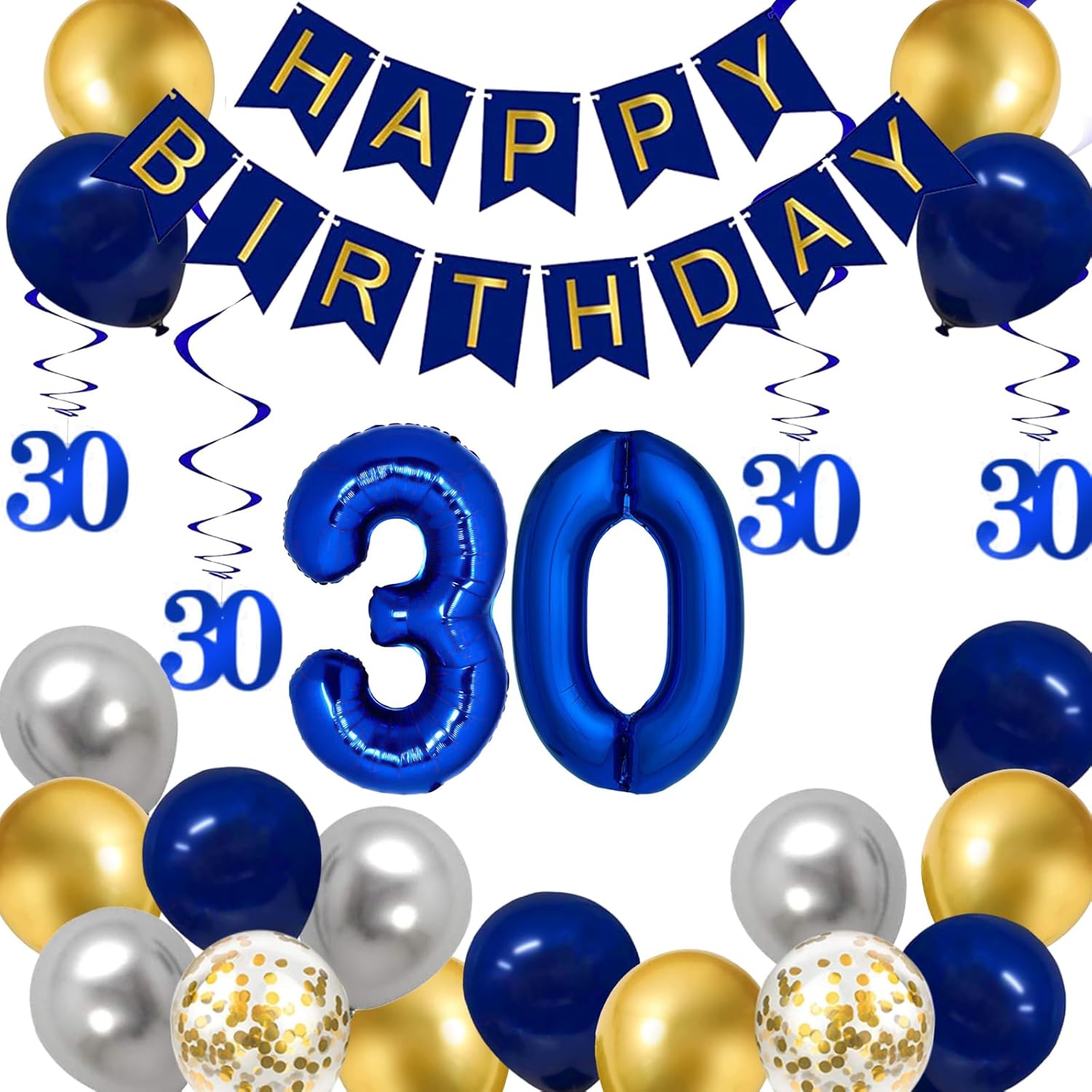 Amazon.com: BRT Bearingshui Blue and Gold 30th Birthday Party ...