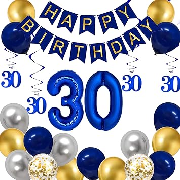 Amazon.com: BRT Bearingshui Blue and Gold 30th Birthday Party ...