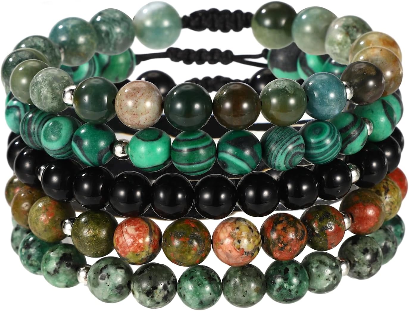 Amazon.com: 5pcs Semi-Precious Gemstones Bracelets, 8mm Round Bead ...