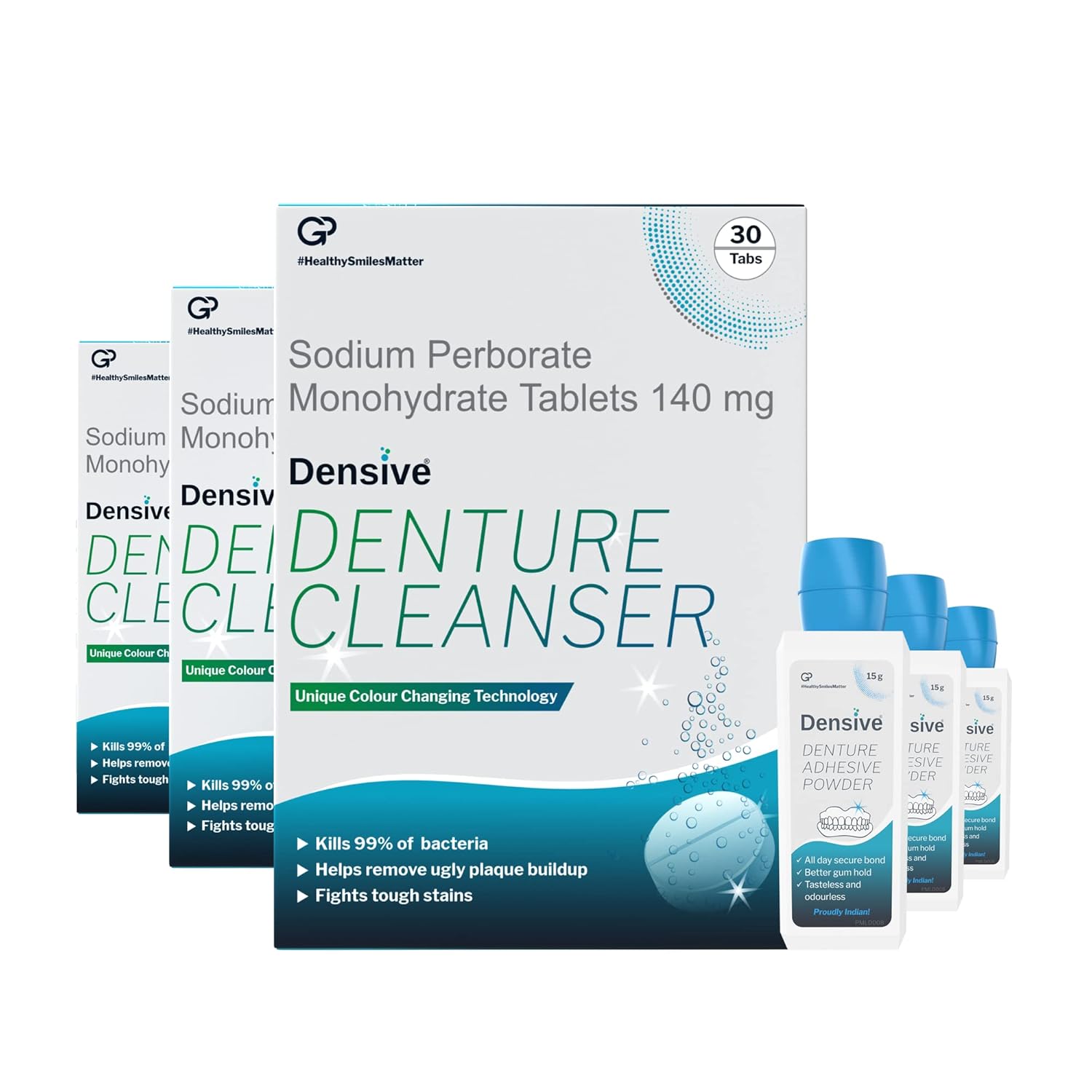 Densive Denture Cleaning Tablets and Denture Adhesive Powder Combo Pack ...