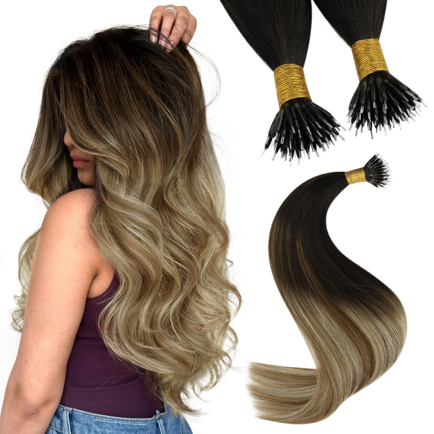 YoungSee Nano Hair Extensions Brown Nano Tips Hair Extensions Ombre ...