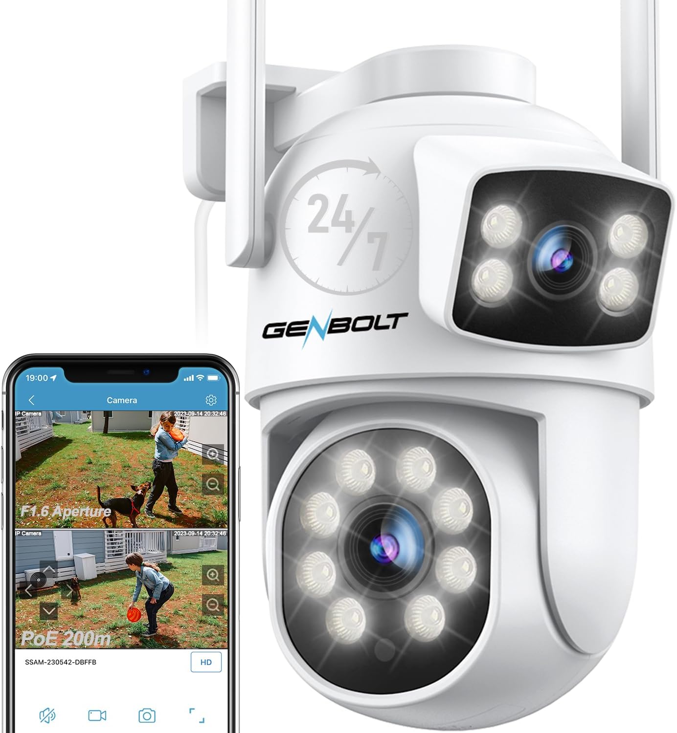 GENBOLT PTZ WiFi Security Camera Outdoor, 2.4&5GHz Dual Lens PoE IP ...