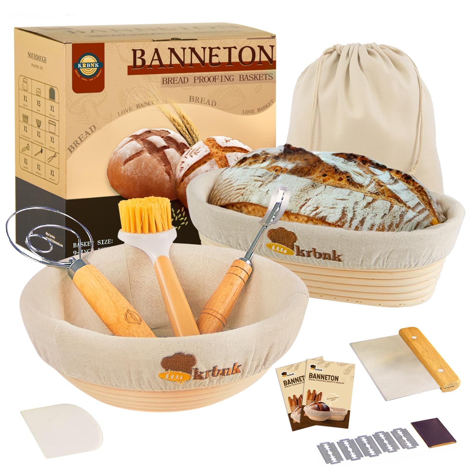 Amazon.com: Banneton Bread Proofing Basket Set, Sourdough Starter Kit ...