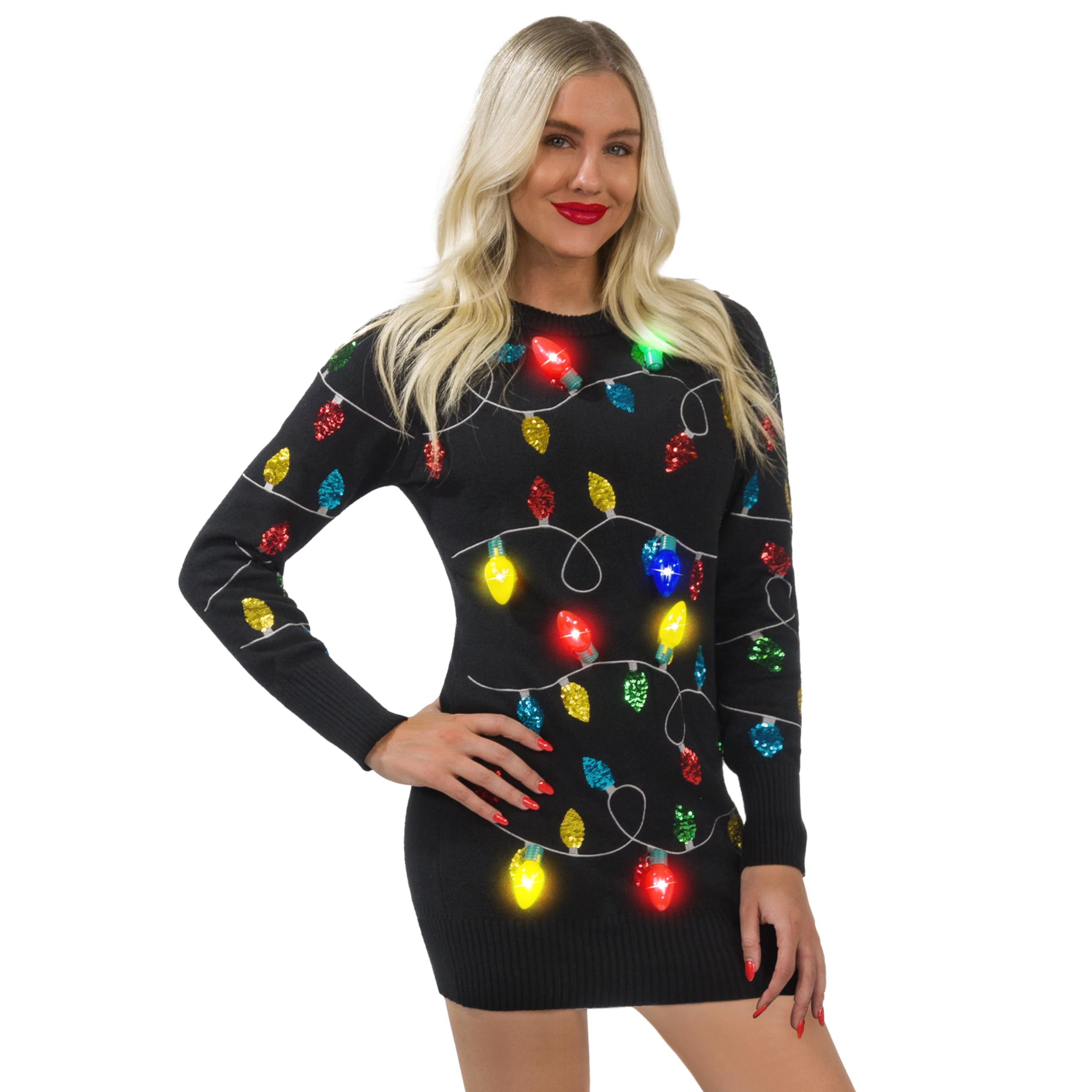 Amazon.com: Giggling Getup Womens Light Up Ugly Christmas Sweater Dress ...