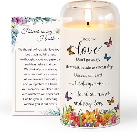 Amazon.com: HN HAIINAA Flameless Memorial Candle, Glass Real Wax LED ...