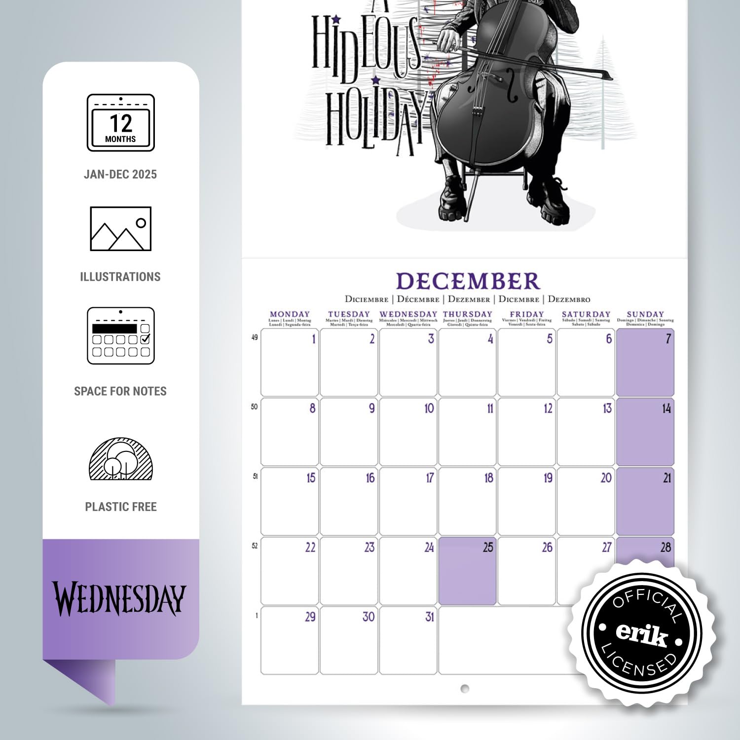 Grupo Erik Wednesday Wall Calendar 2025 | 12″ x 12″ Square Calendar ...