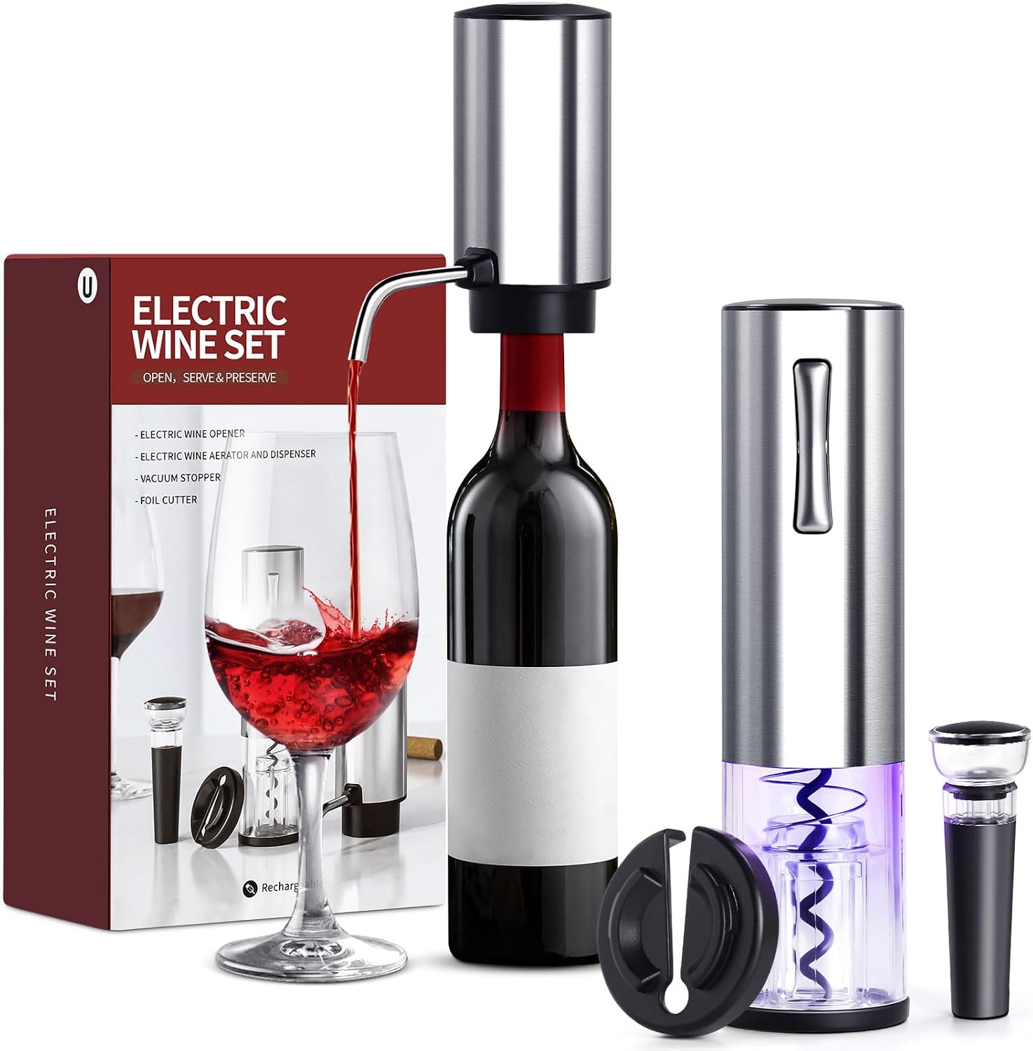 Electric Wine Bottle Opener, 4-in-1 Automatic Aerator, Rechargeable ...