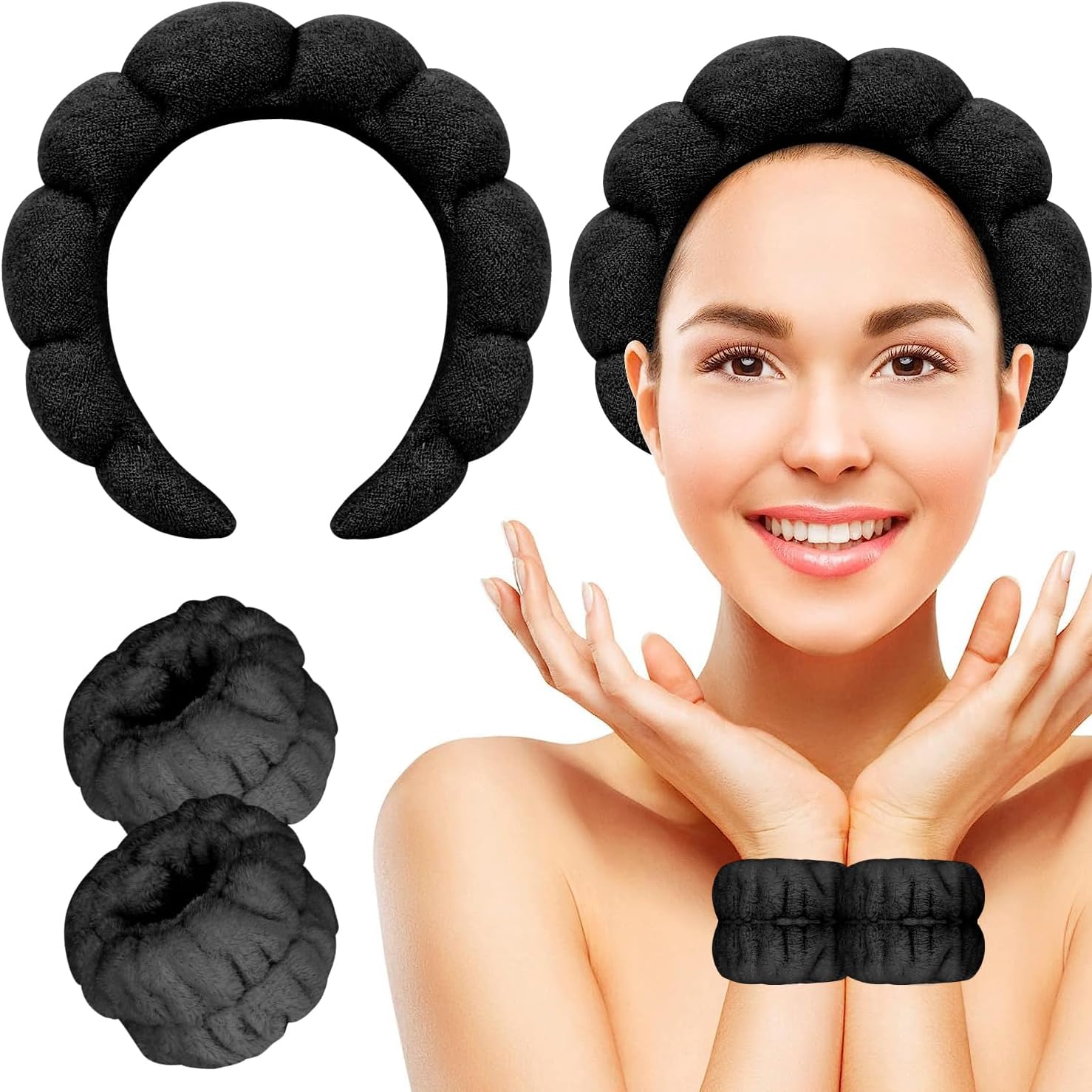 Amazon.com : Sponge Spa Headband for Women, Blue Makeup Headband and ...