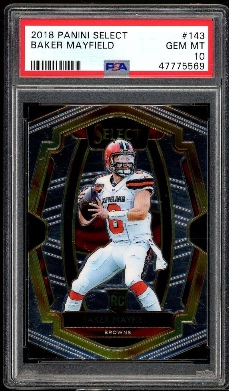 Amazon.com: Baker Mayfield Rookie Card 2018 Panini Select #143 PSA 10 ...