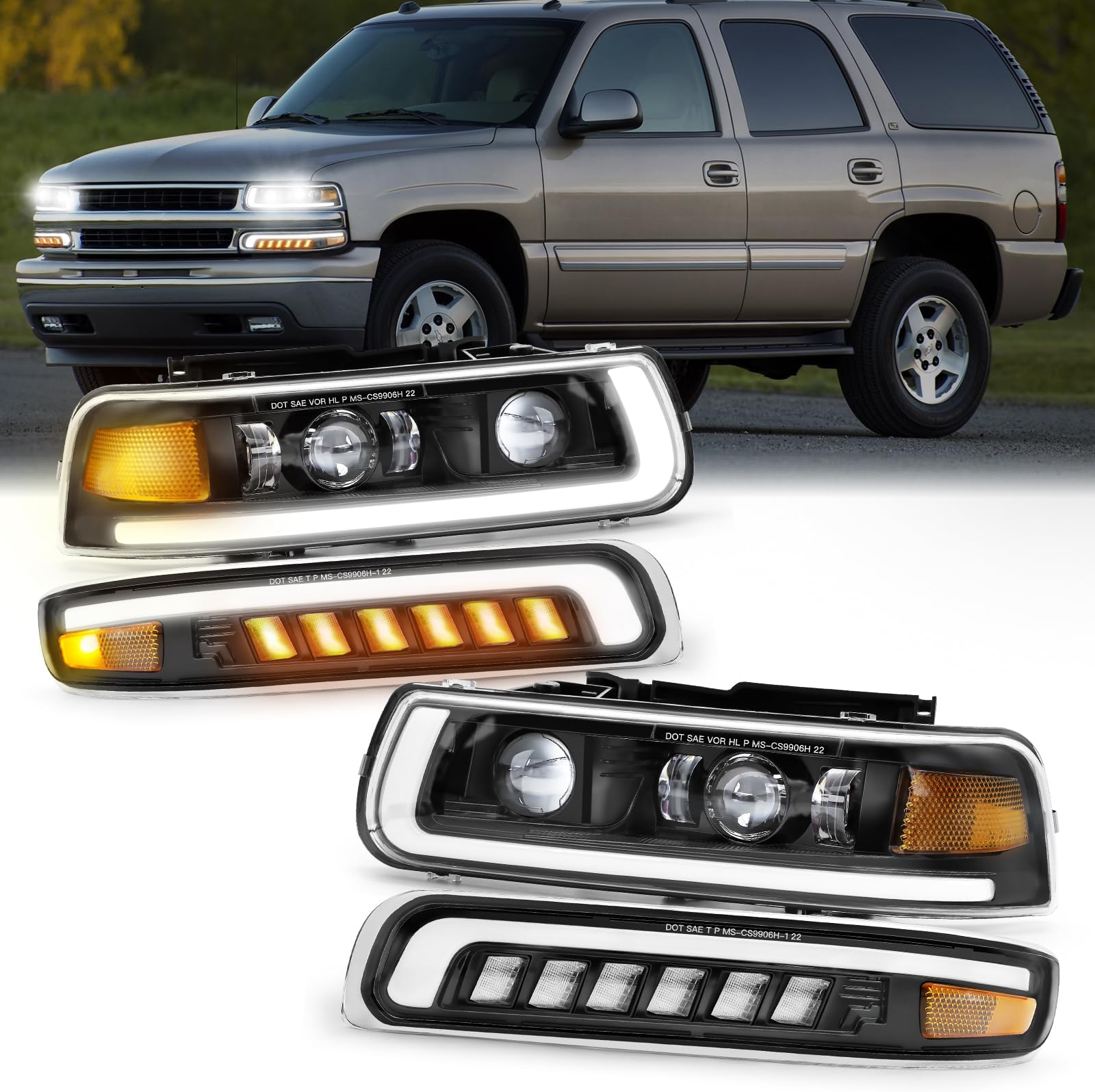 Amazon.com: VI9000 Projector LED Headlights Assemblies with bulbs ...
