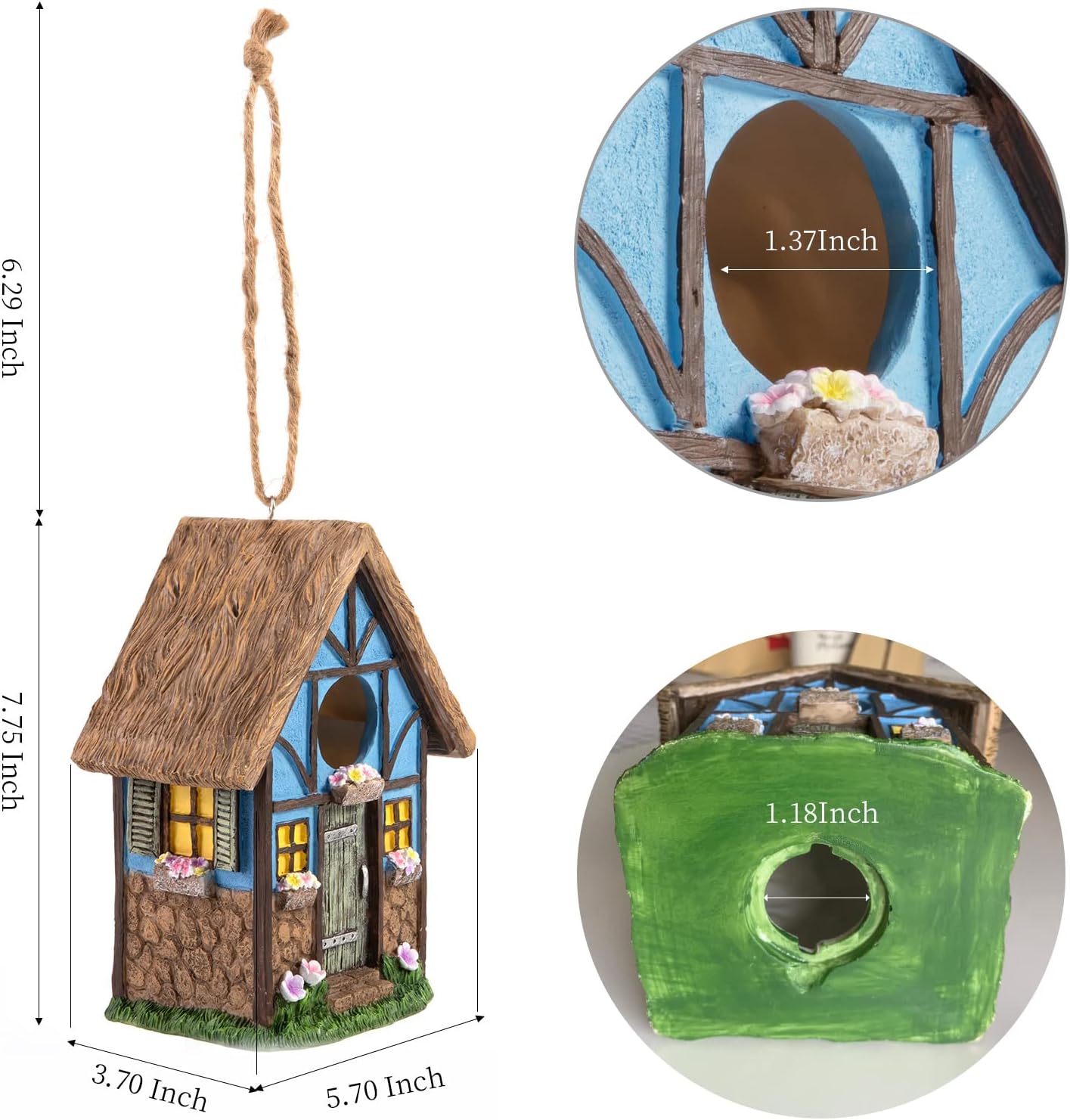 Bird House, Modern Blue Resin Bird Hut, Outdoor/Indoor Garden/Backyard ...
