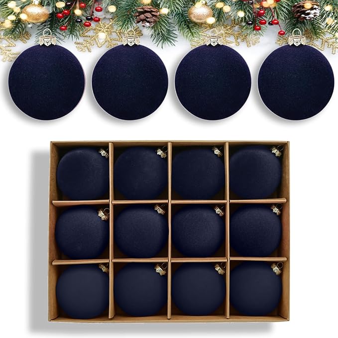 Dark Blue Velvet Ornaments for Christmas Tree - 12PCS Velvet Christmas ...