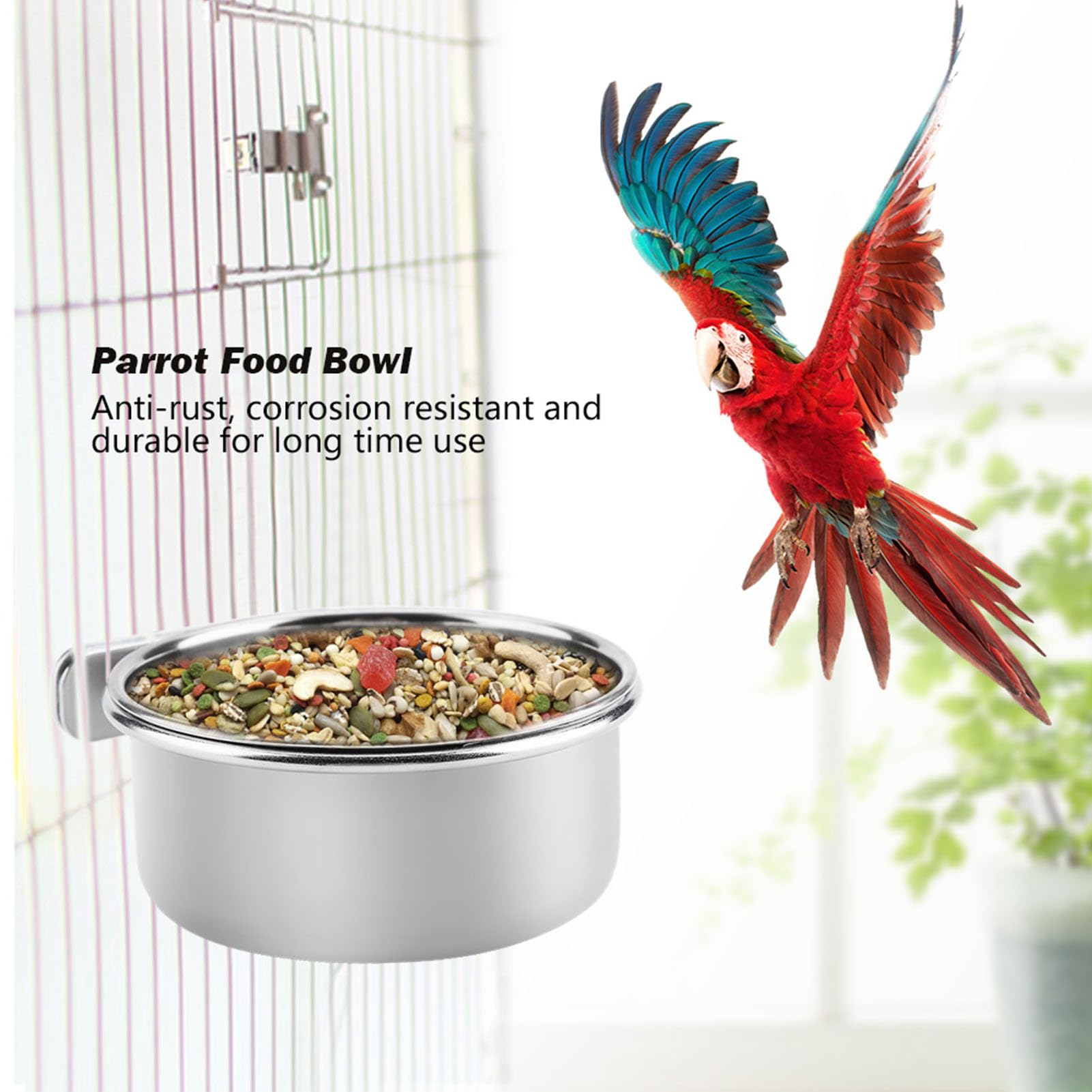 Snapklik.com : Stainless Steel Bird Parrot Feeding Cup, Food Water Bowl