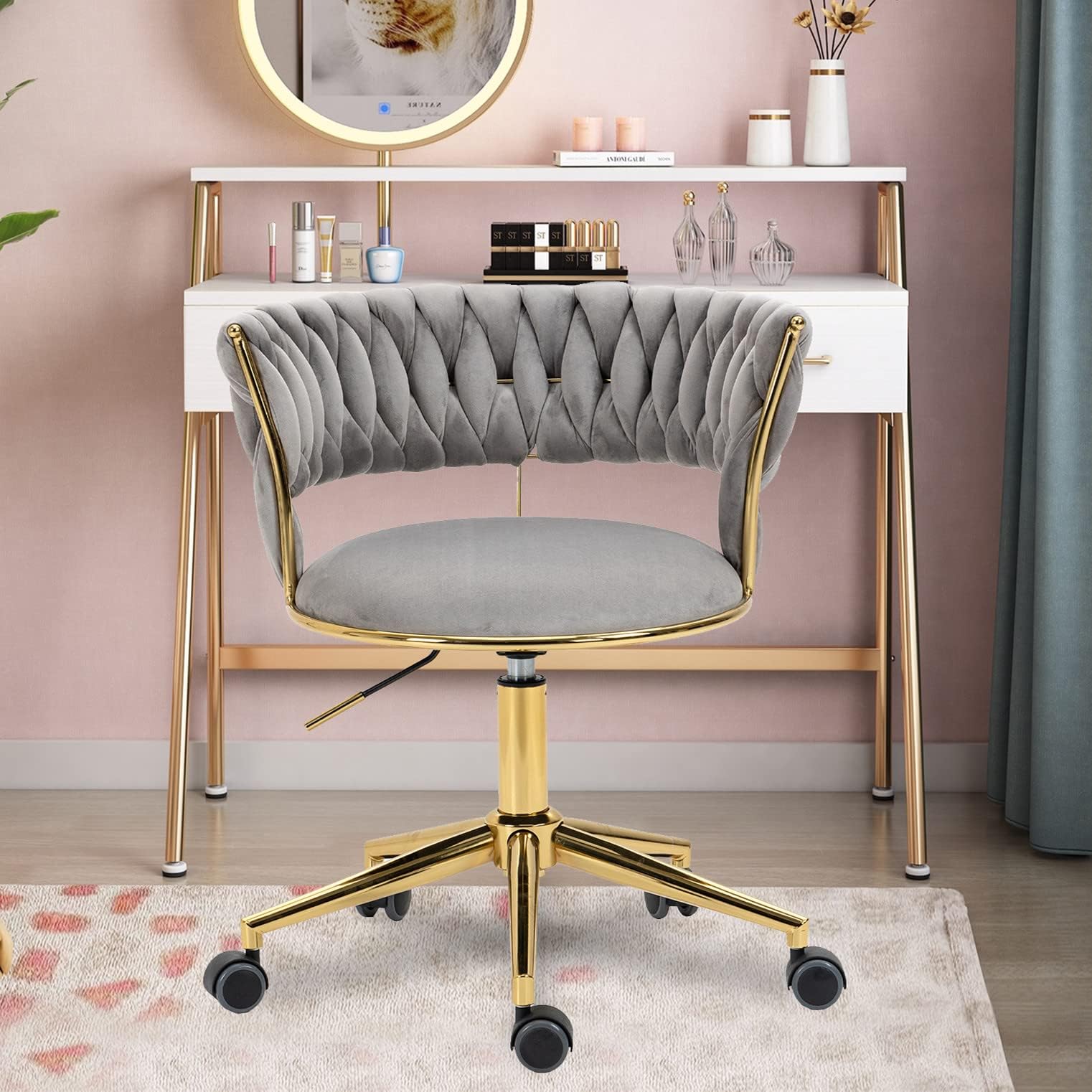 Amazon.com: SSLine Elegant Velvet Desk Chair for Girls Women Modern ...