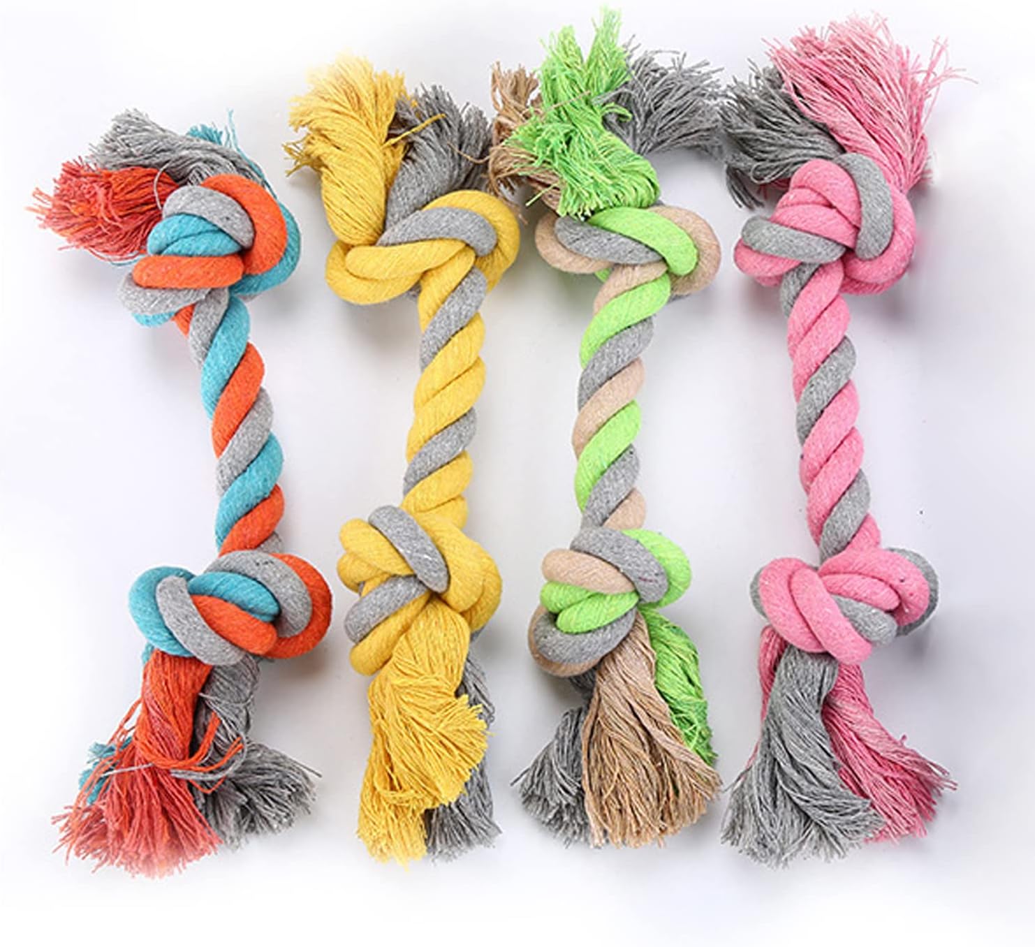 LUCKITTY 4 Pack Dog Rope Toys Pink Yellow Green Orange Color 12 inch ...