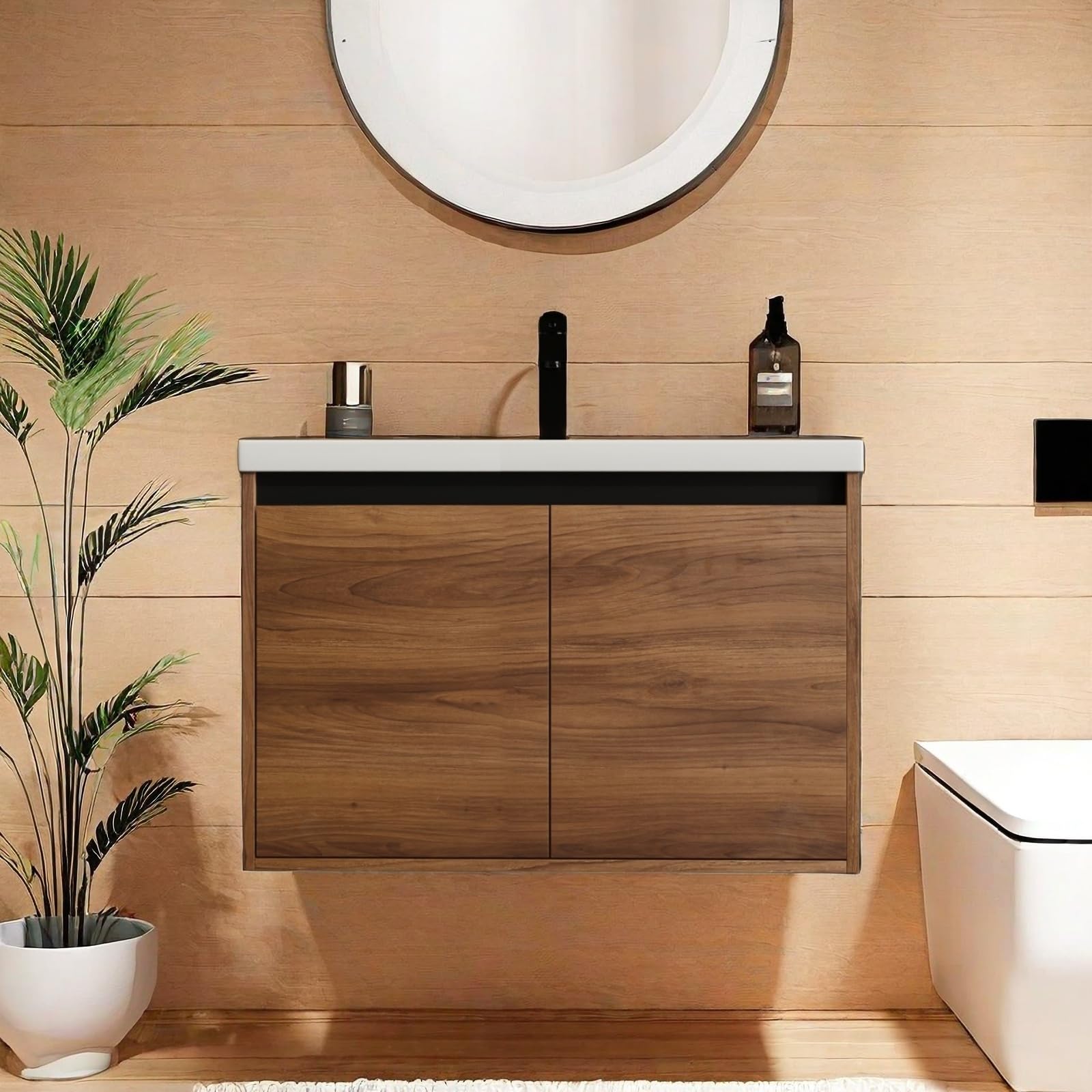 Amazon.com: ChicFurnit Bathroom Vanity,Wall Mounted Bathroom Storage ...