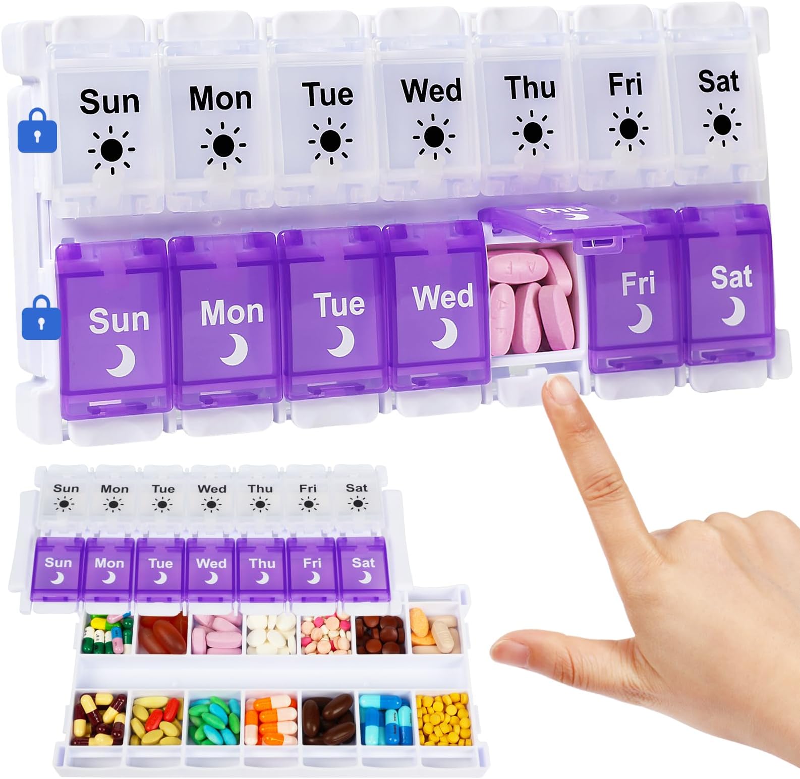 Amazon.com: Shintop Am Pm Pill Organizer 7 Day, Push Button Weekly Pill ...