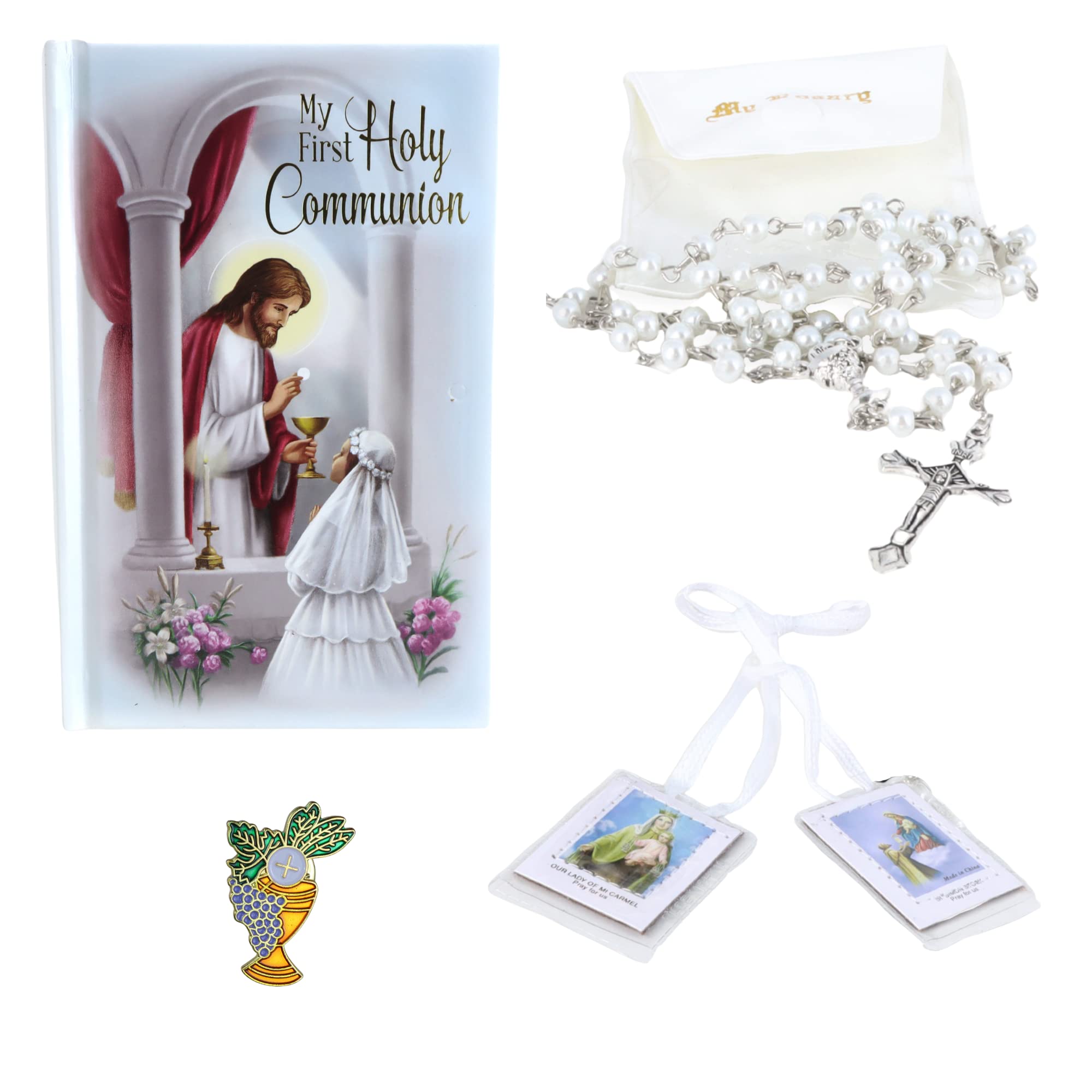 Amazon.com: First Communion Set for Girls, White Rosary, Scapular ...
