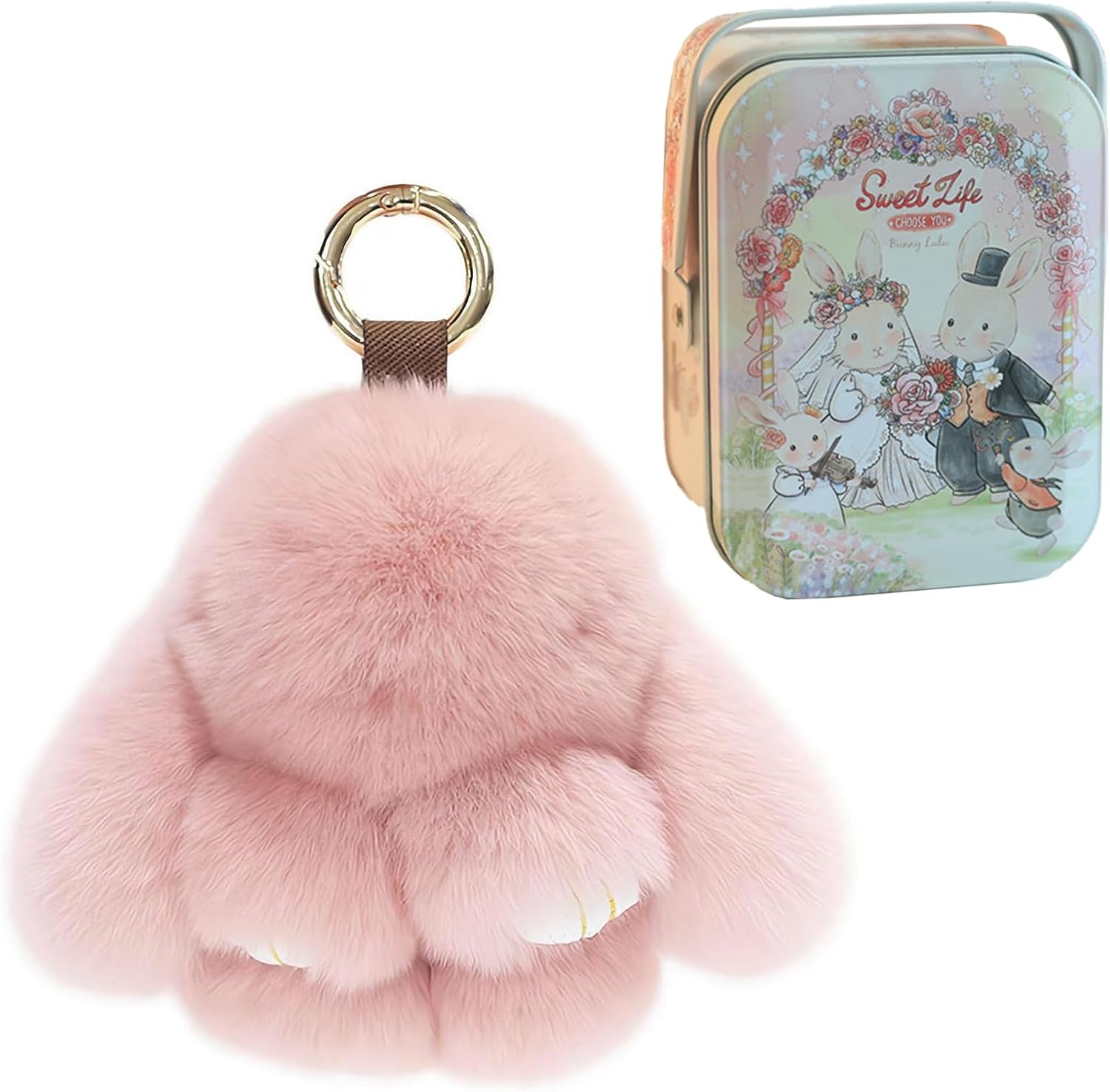 PanAcratis 2 PCS Fluffy Bunny Keyring Bunny Keychain Keychain Cute ...