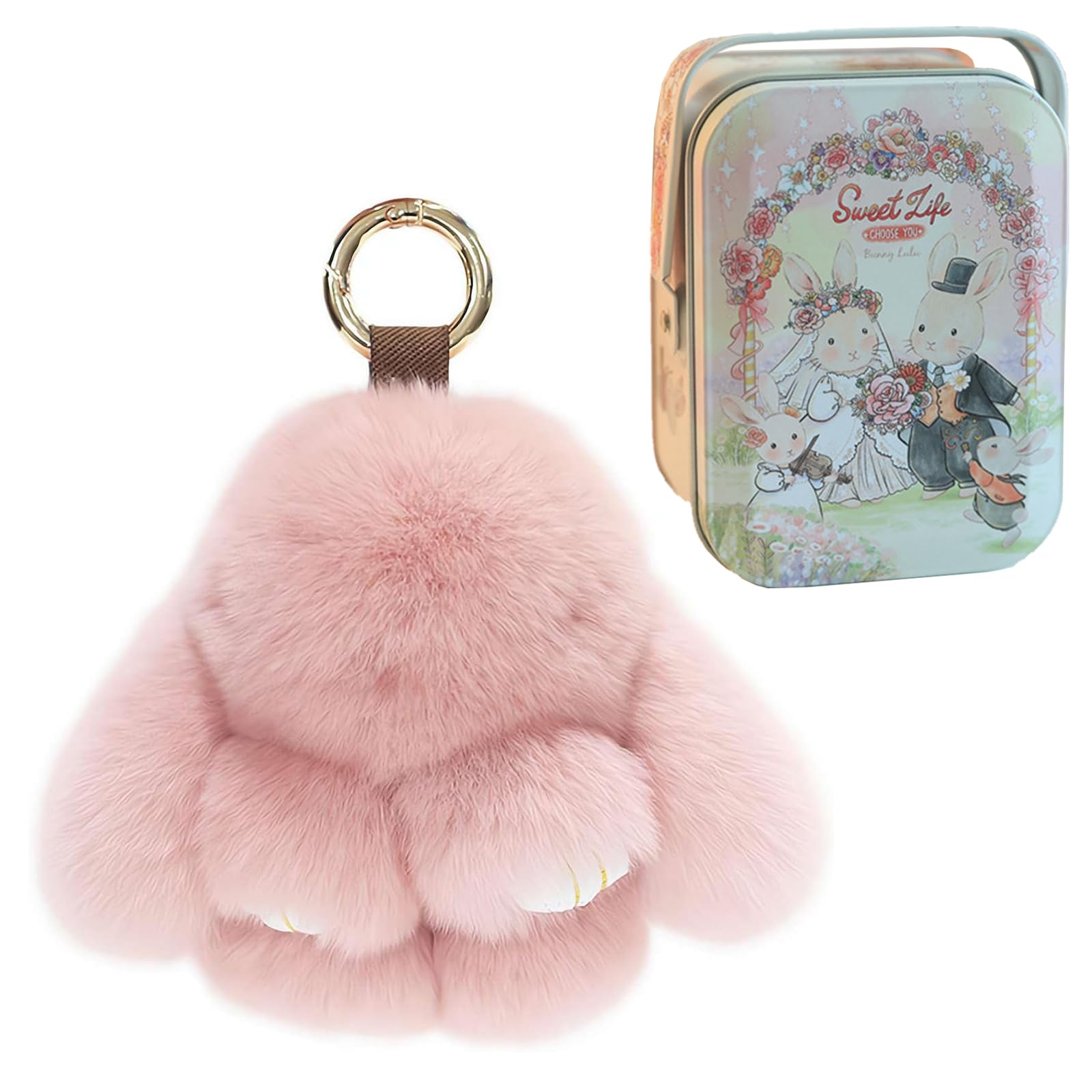 PanAcratis 2 PCS Fluffy Bunny Keyring Bunny Keychain Keychain Cute ...