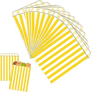 100PCS 5''x7'' Yellow Striped Candy Sweet Paper Bags,Striped Candy ...