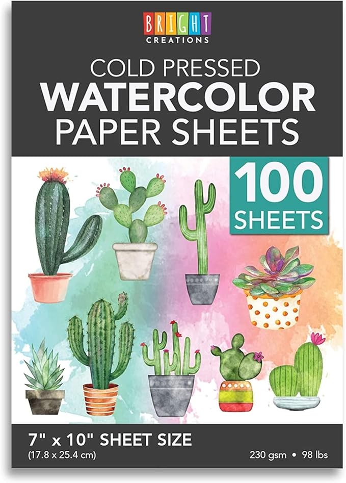 Amazon.com: Bright Creations 100 Sheets Cold Press Watercolor Paper ...