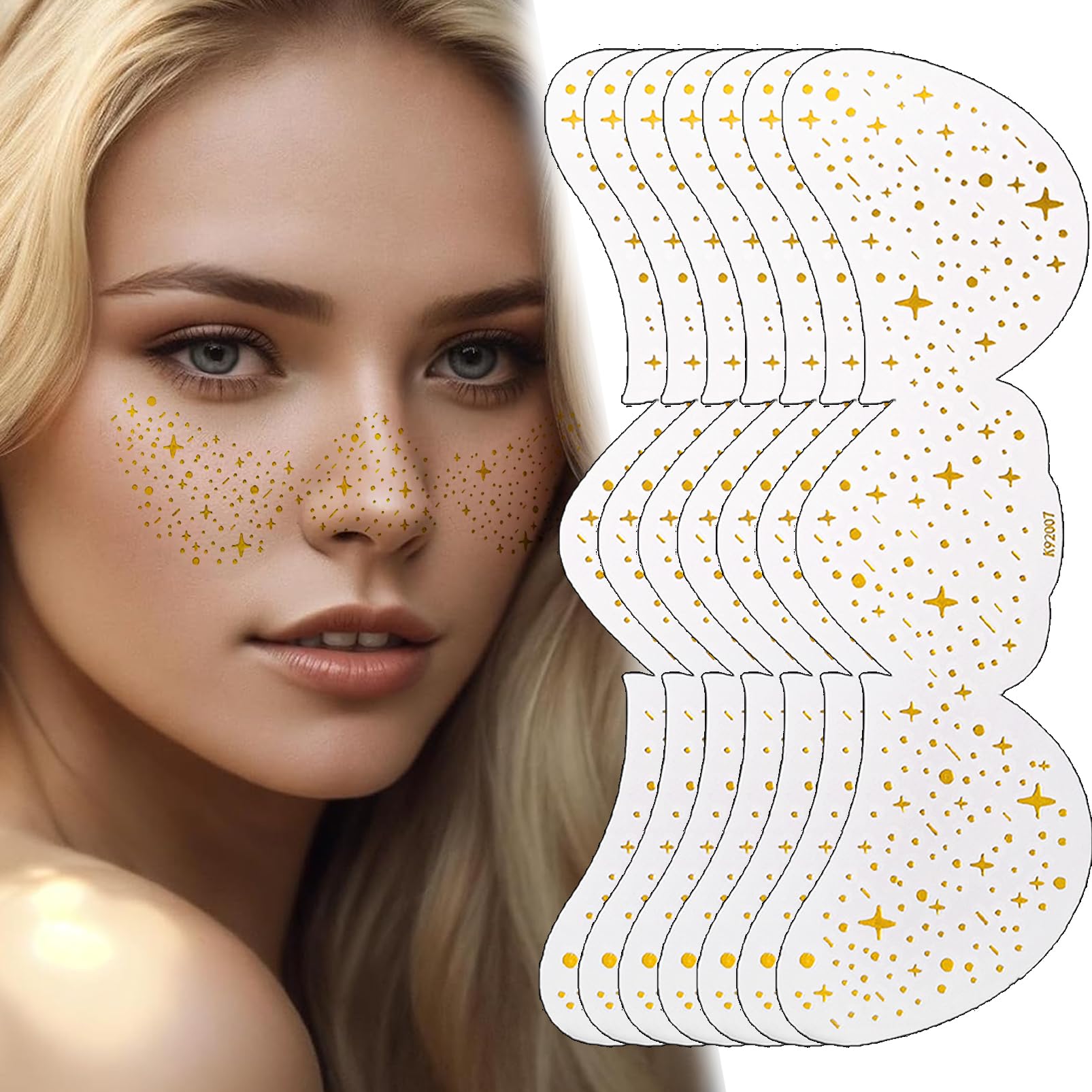 Glitter Freckles Face Tattoo,7 Sheets Gold Glow Up Face Temporary Tattoo,Glitter Gold Temporary ...