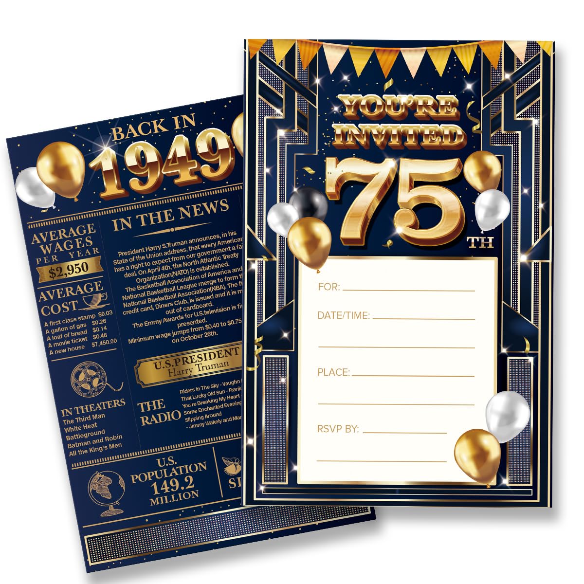 Vintage 75th Birthday Invitation