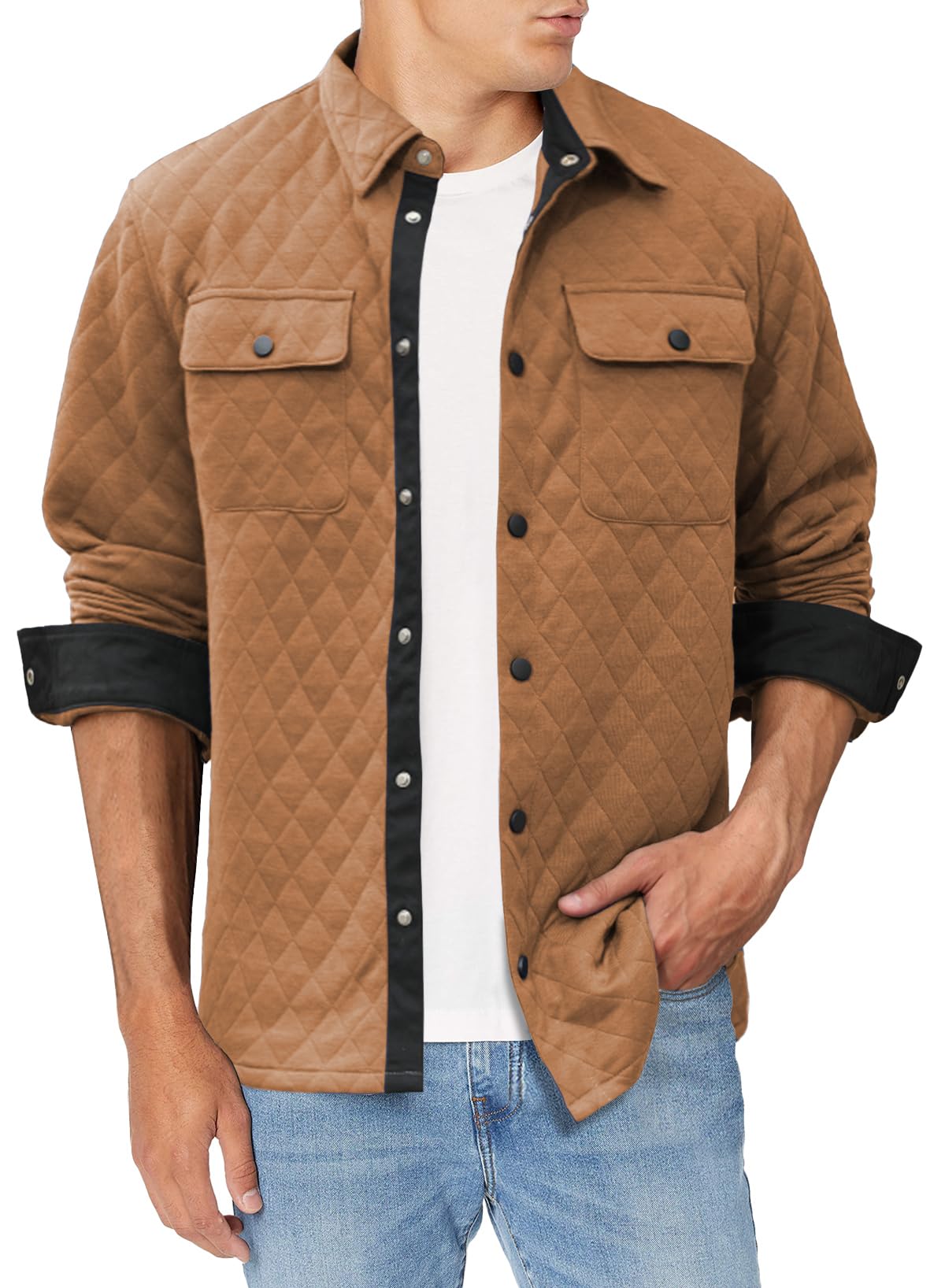 Snapklik.com : JMIERR Quilted Jackets For Men Casual Long Sleeve Snap ...
