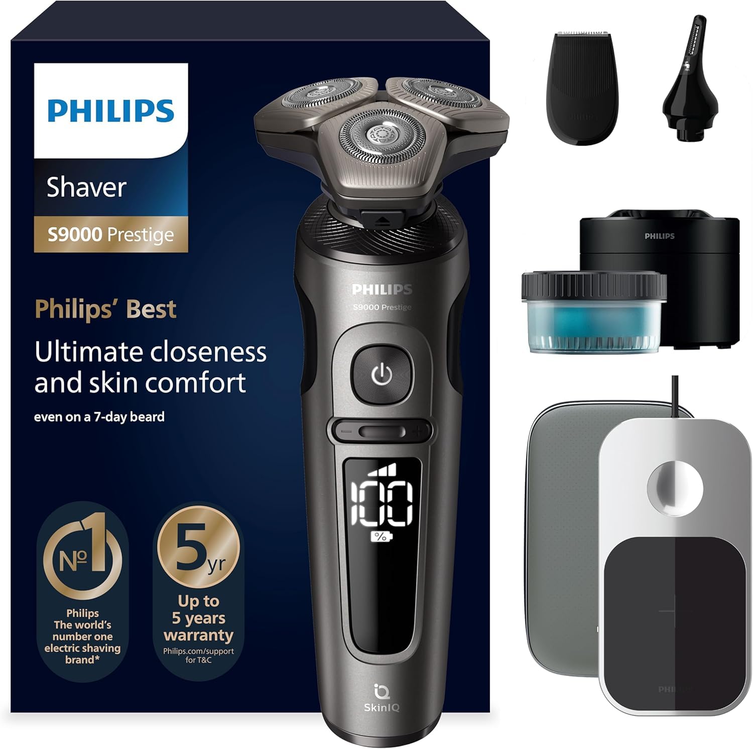 Philips Shaver S9000 Prestige Electric Wet and Dry Shaver, Gold, SkinIQ ...