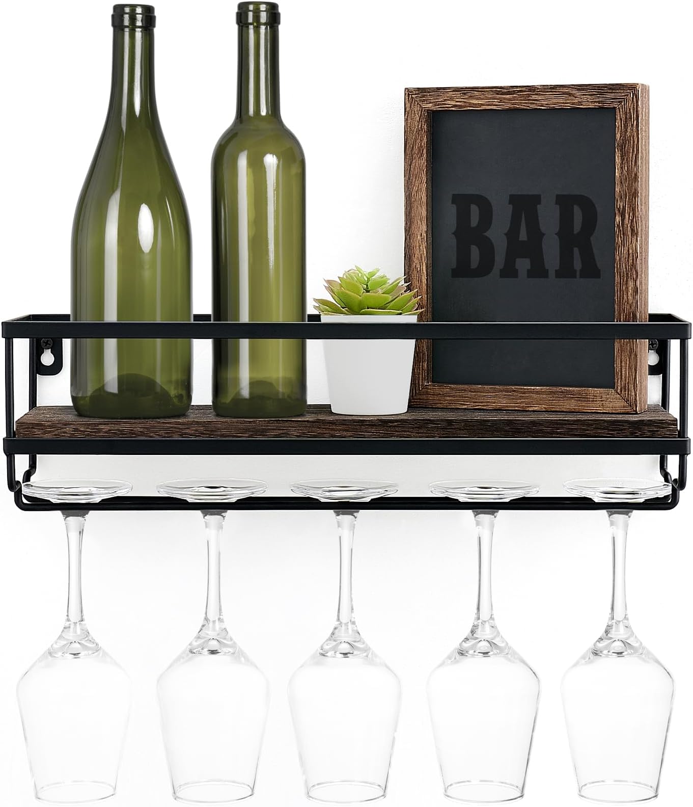 Amazon.com: MyGift Wine Glass Rack - Wall-Mounted Black Wood Stemware ...