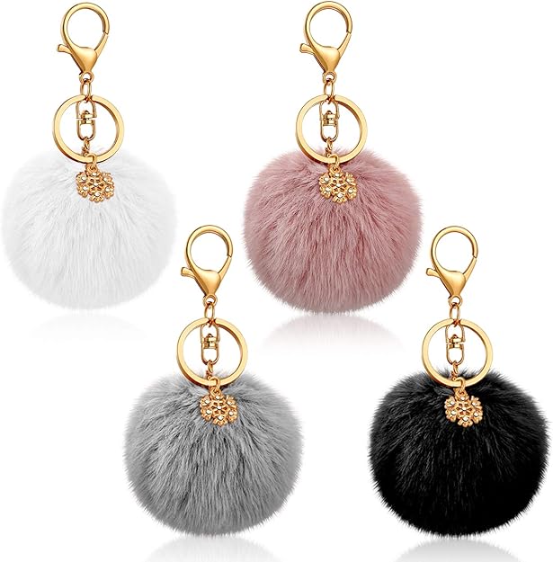 Amazon.com: Yaomiao 4 Pcs 3 Inch Pom Pom Keychains Faux Fur Pompom Ball ...