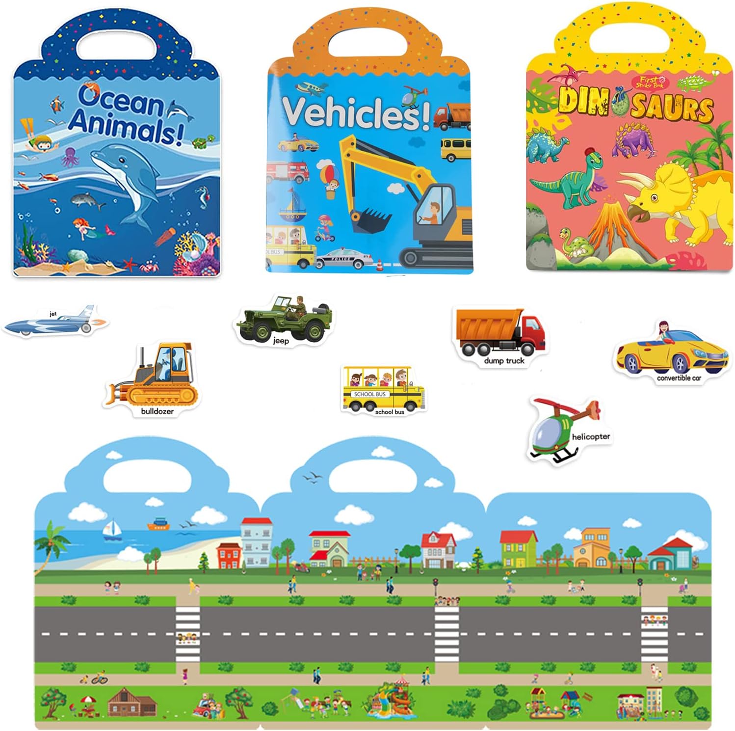 Amazon.com: Reusable Sticker Book for Kids 2-4,45pcs Vehicles Cars 3D ...