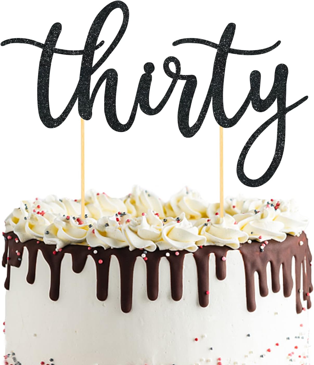 Buy Black Glitter Thirty Cake Topper - Cheers to 30 Years Old, 30th ...