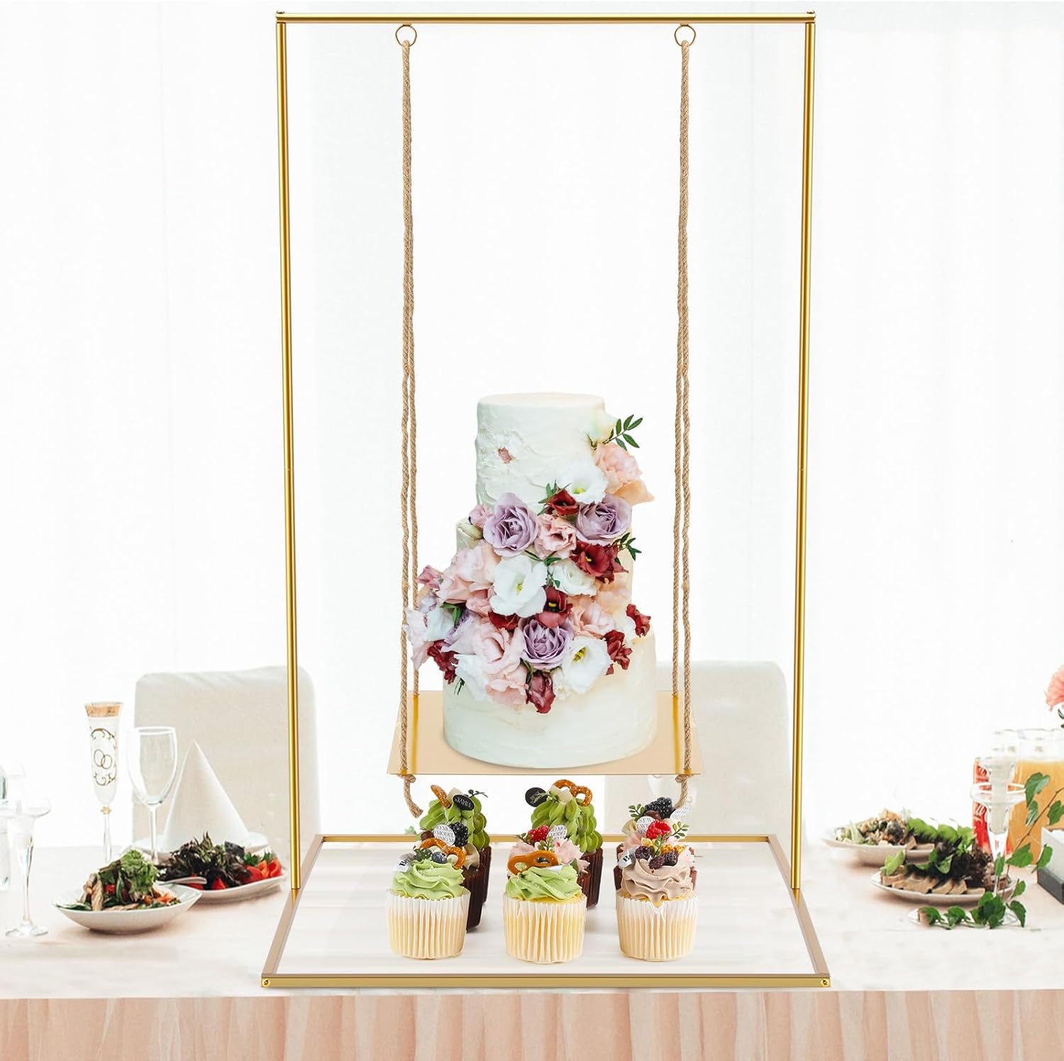Amazon.com: Lallisa Gold Metal Swing Cake Stand 2.8 Feet Tall Hanging ...