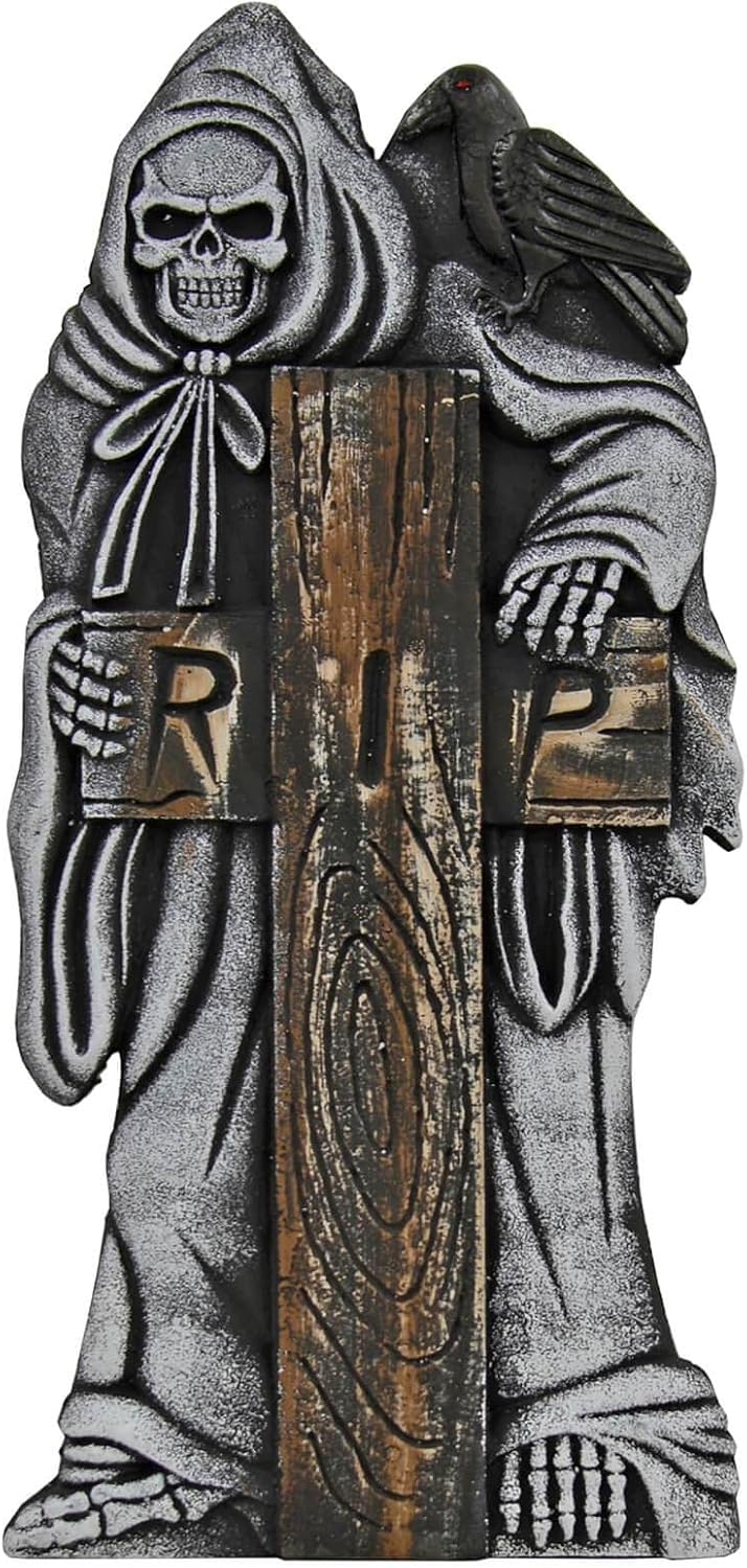 Cackle & Co 88cm Skeleton Cross Tombstone Decoration Halloween Party ...