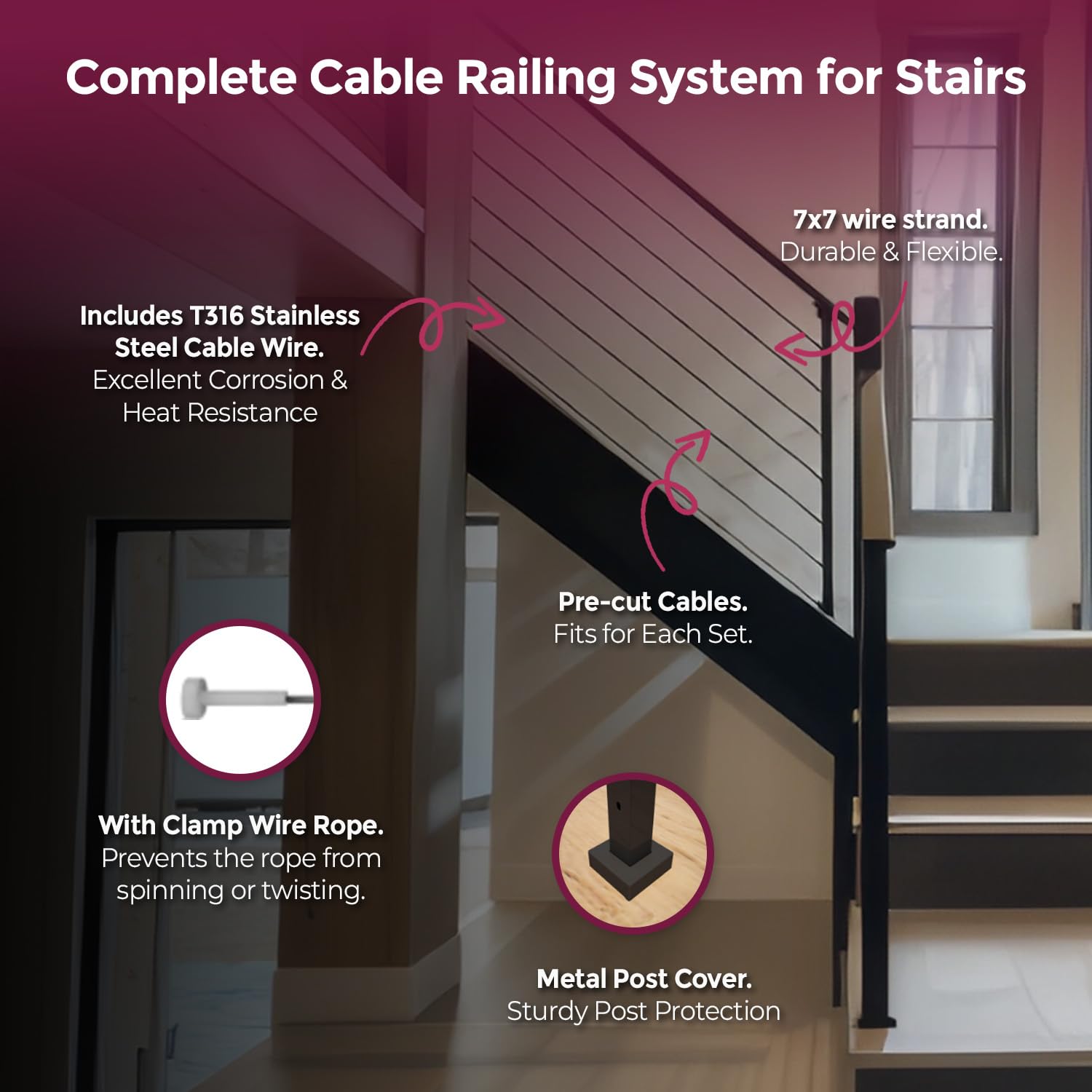 Snapklik.com : CR Fence & Rail 1-2 Steps Cable Hand Rails For Outdoor ...