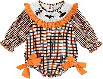 Amazon.com: kacubwyy Newborn Baby Girl Halloween Outfit Ghost Pumpkin Patch Romper Fall Infant ...